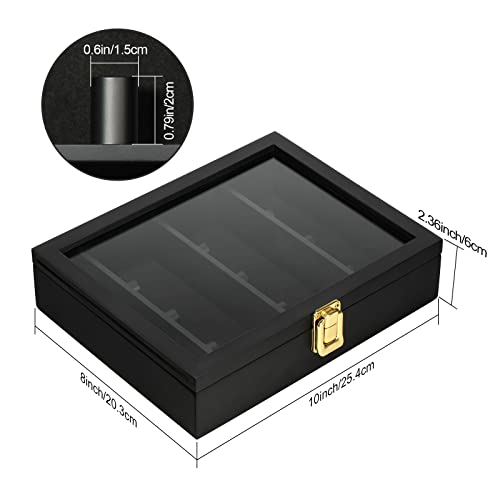 TJ.MOREE Championship Ring Display Case, 9 Ring Posts Baseball Ring Display Case, 8 x 10 Wall Mount Wooden Glass Shadow Box with Locks to Show Sport, Class, Fraternity, and Award Rings - Black
