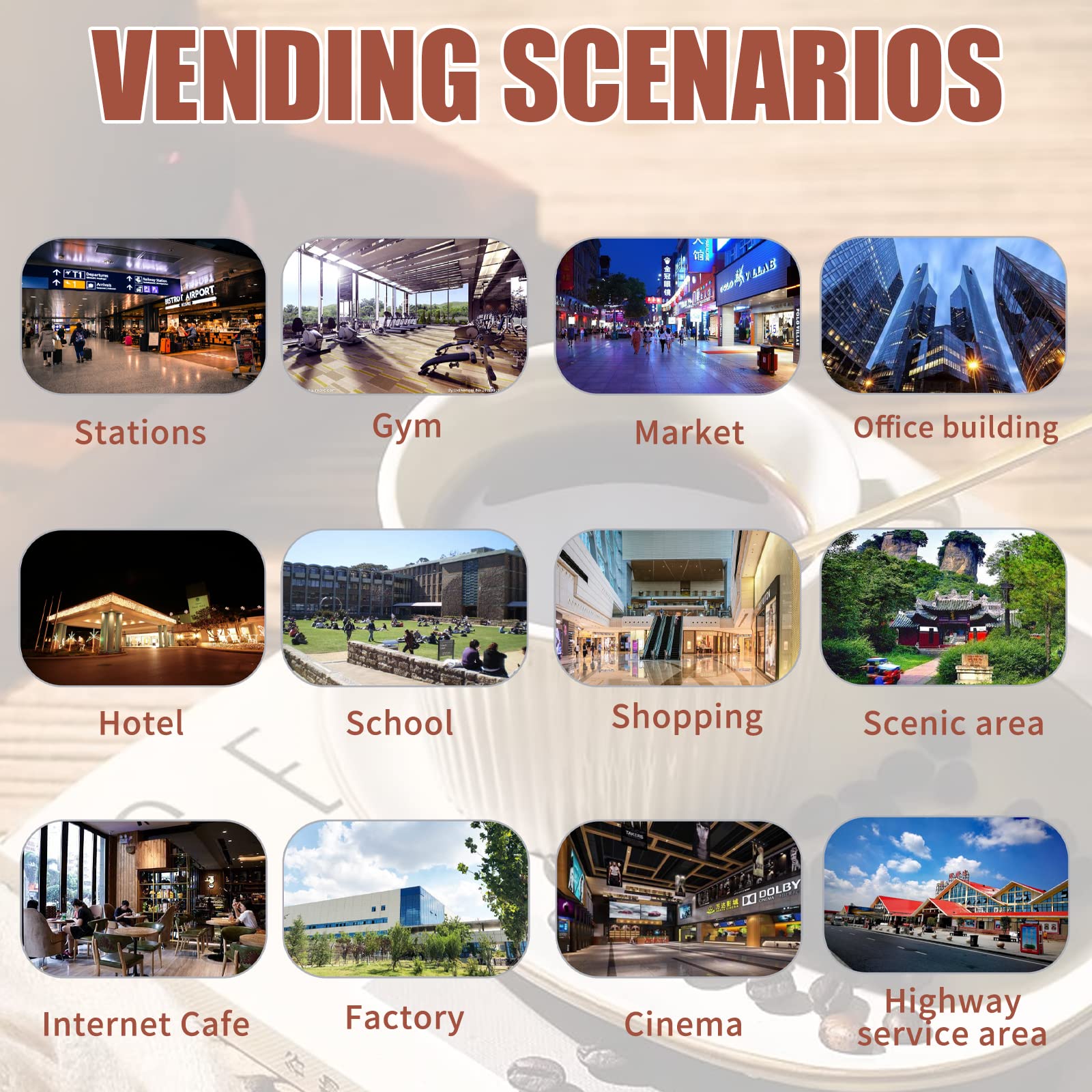 RXFSP Coffee Vending Machine, Full-Automatic Smart Commercial Coffee Maker Support 3 Flavors, Coin Payment