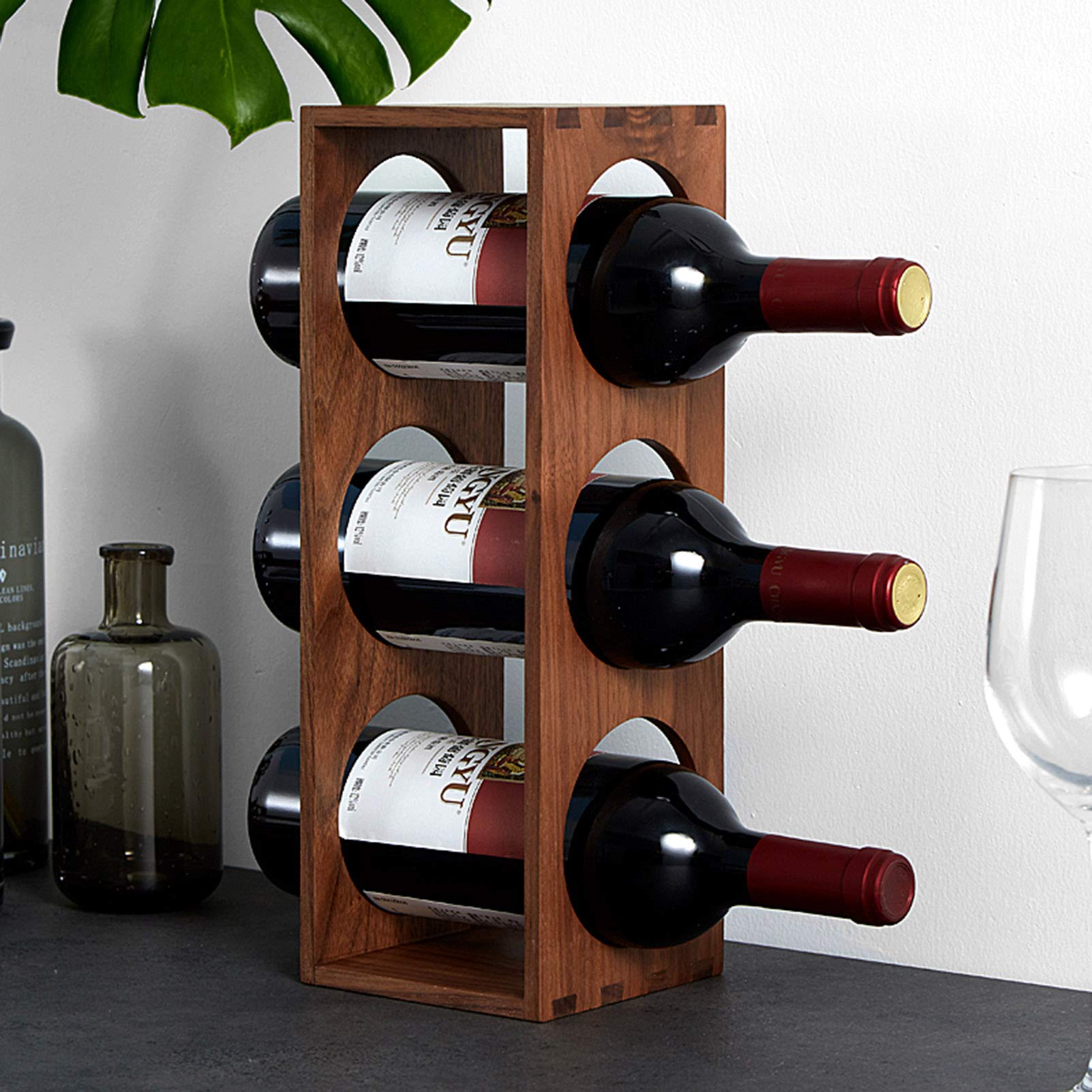 XWZJY Wine Bottle Holder Kitchen Dining Room Tabletop Wine Storage Rack for Horizontal or Vertical,Walnut Wood,121235cm