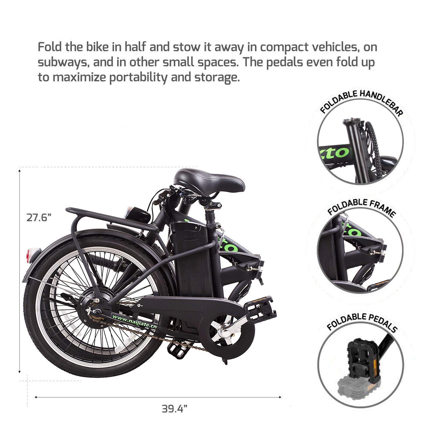 Santa Folding Electric Bike with 36V 10Ah Removable Lithium-Ion Battery, 20 inch Ebike Electric bicyclewith 250W Motor (Folding Black)
