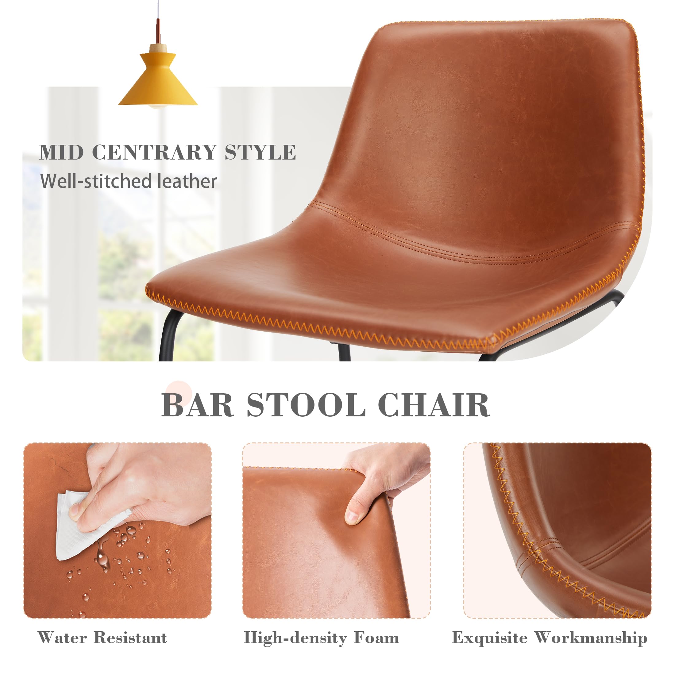 Sweetcrispy Dining Chairs Set of 2,Kitchen & Dining Room Chairs, PU Leather Cushion and Metal Legs Bar Chairs, Counter Height Bar Stools for Kitchen Island