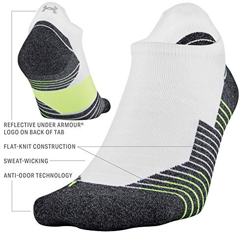 Under Armour Adult Run No Show Tab Socks, 2-Pairs , Black/White , Large