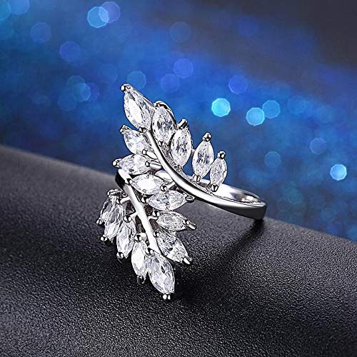 Yellow Chimes Women's Rings Crystal Rings Beauty-in-Leaves Platinum Plated Adjustable Ring Silver