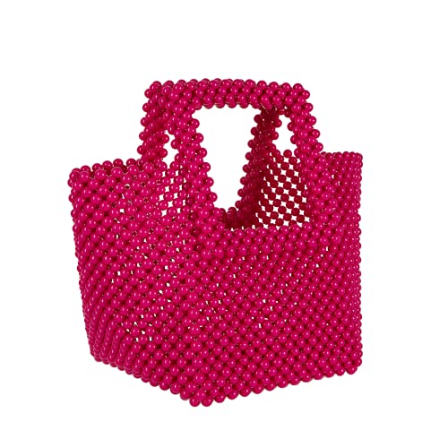 YUSHINY Women Macaron Colored Acrylic Beaded Tote Handmade Bags for Wedding Evening Party (Rosy)