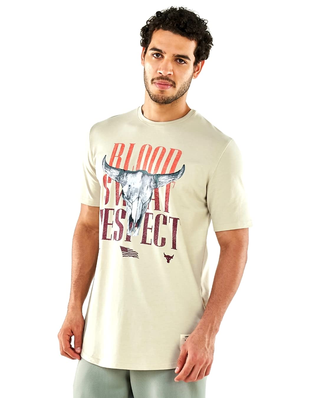 Under Armour Project Rock Outlaw Tee Blood Sweat Respect Tshirt Men's XL Tan Workout Tee Gym Top