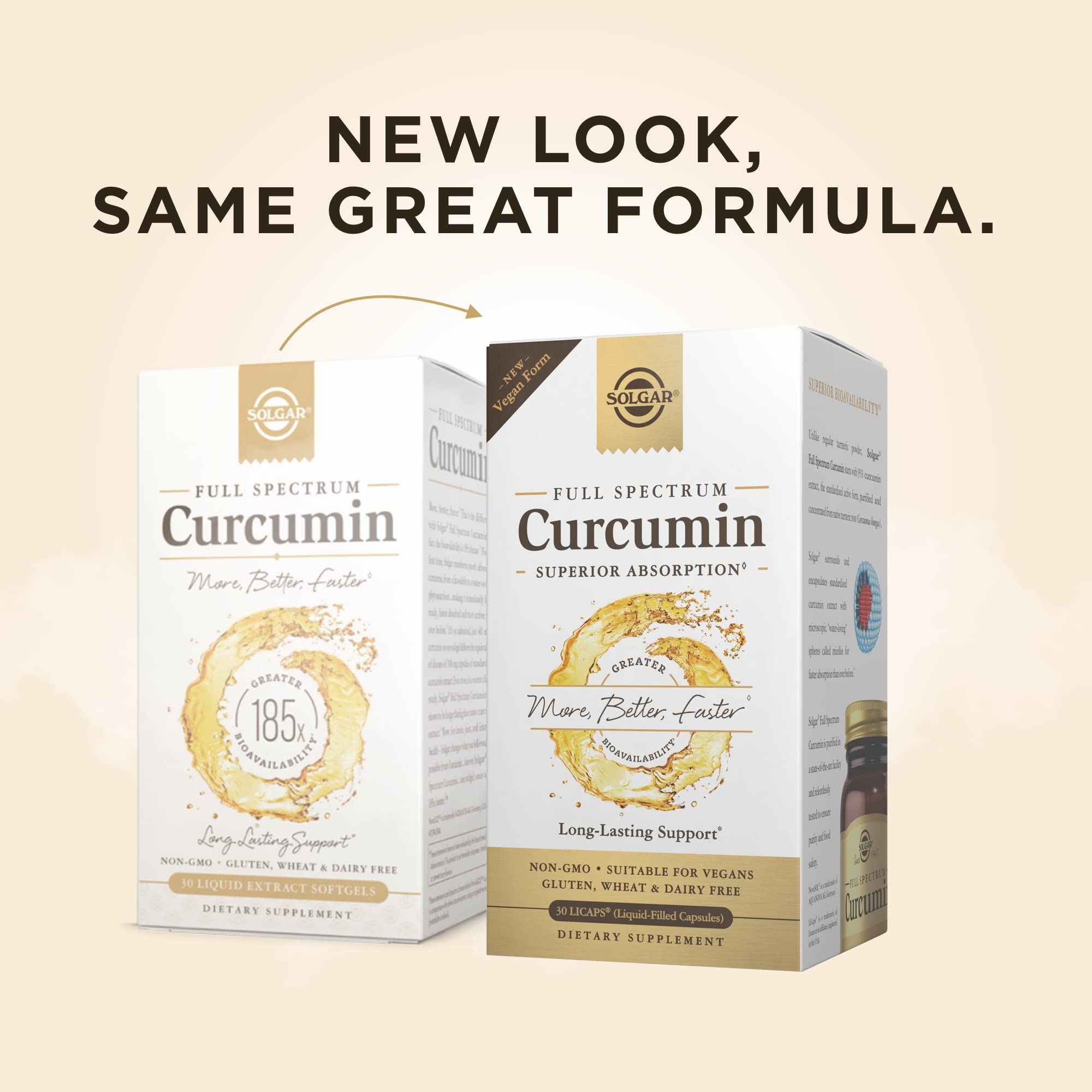 SOLGAR Full Spectrum Curcumin - 30 LiCaps - Superior Absorption - Brain, Joint & Immune Health - Vegan, Gluten Free, Non-GMO, Dairy Free - 30 Servings