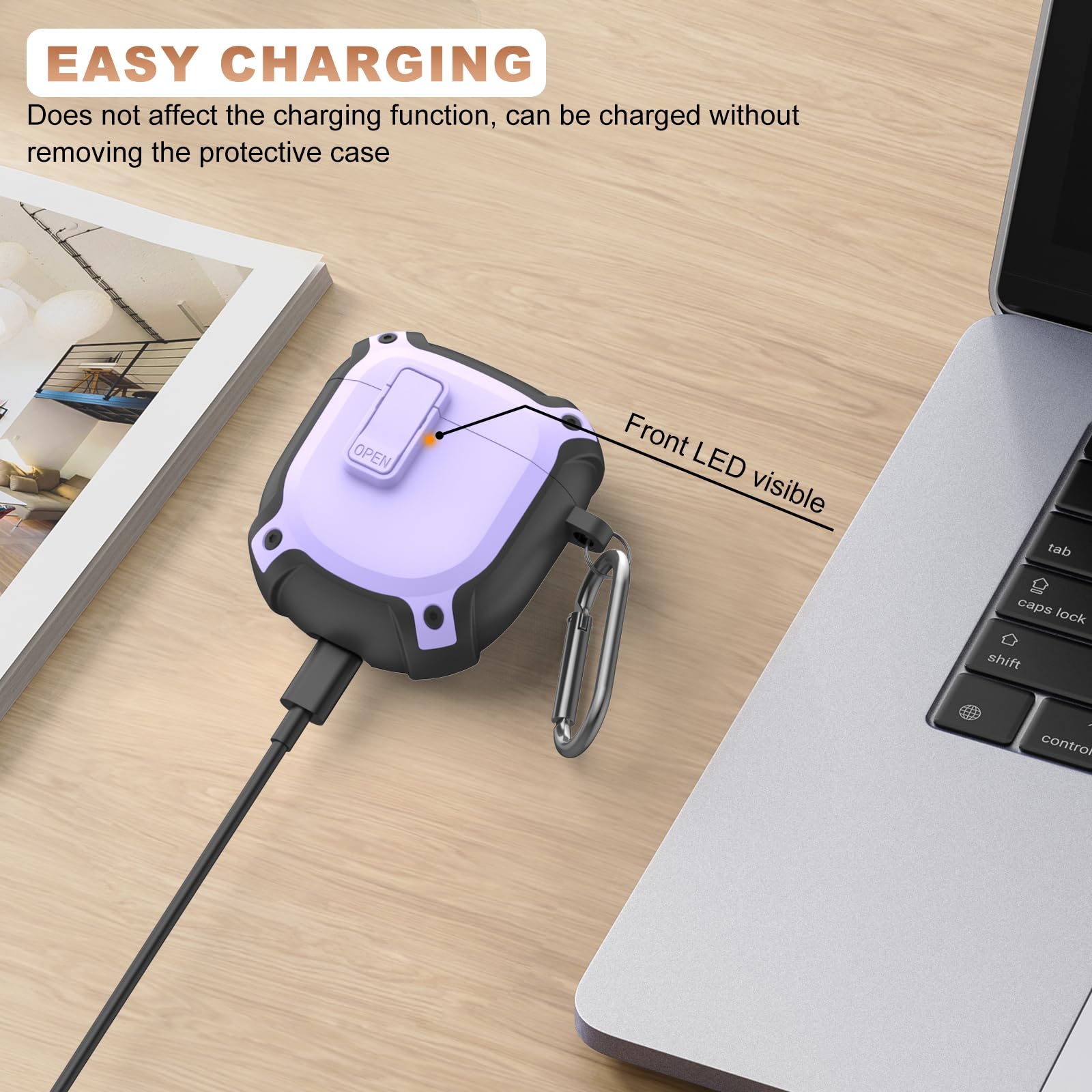 Secure Lock Bose QuietComfort Earbuds II Case(2022)&Bose QuietComfort Ultra Case(2023),WOFRO Full-Body Shockproof Protective Bose Earbuds 2 Case Cover Hard Accessories with Carabiner&Lanyard(Purple)