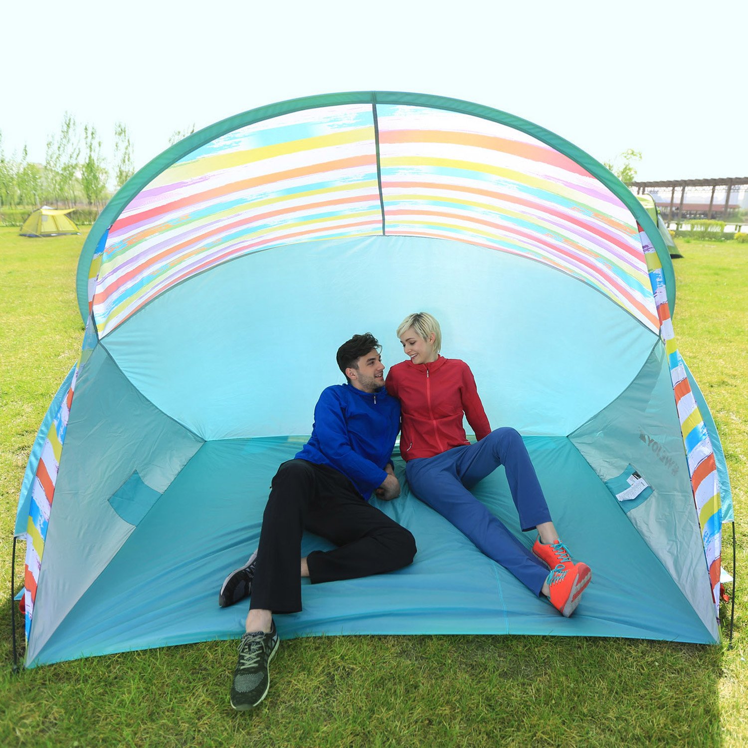 WEJOY 3-4 Persons Beach Tent Oversize Pop-up UPF 50+ UV Protection Portable Durable Sun Shade Shelter Camping Hiking Canopy Tents with Extended Floor Easy Set Up Light Weight