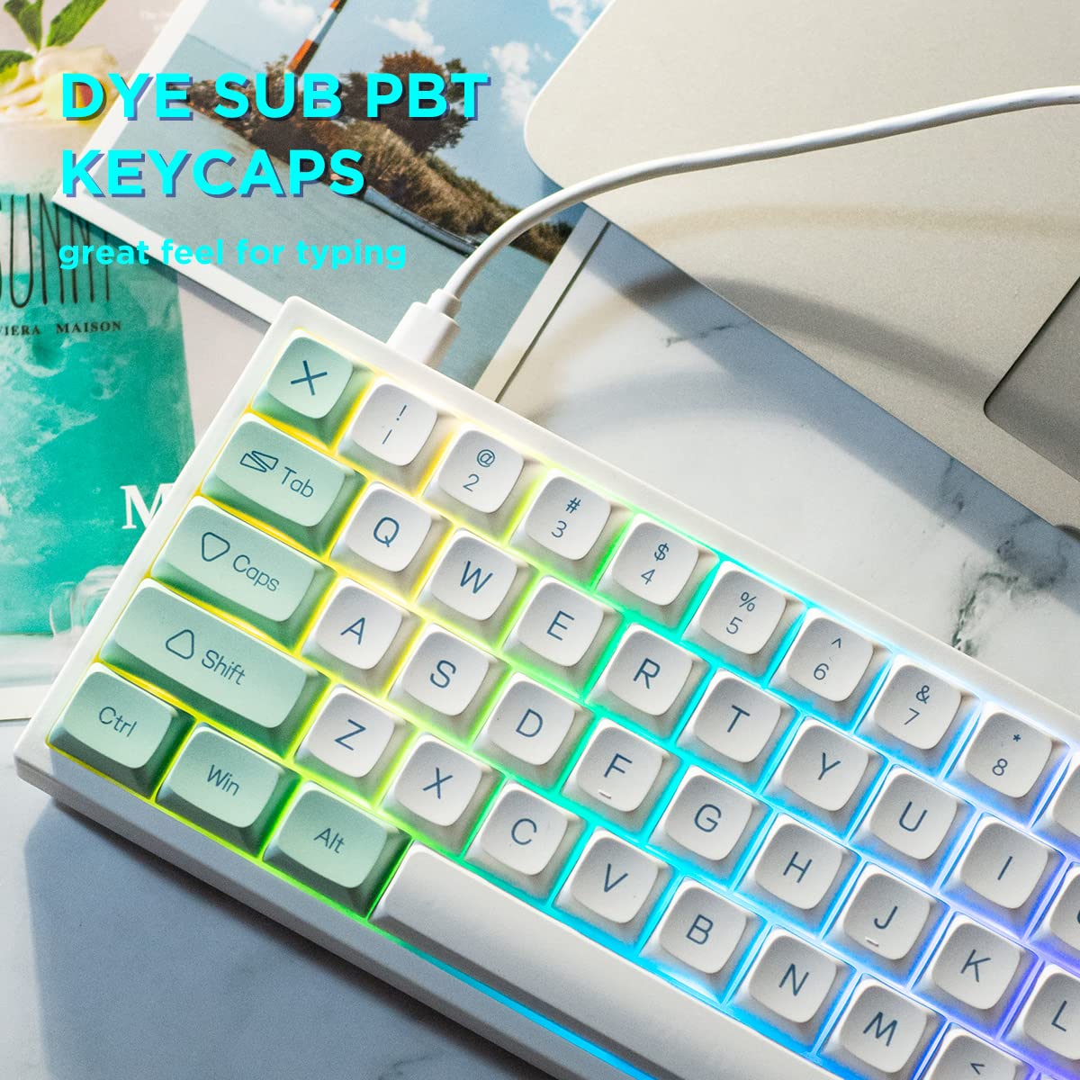 YUNZII KC68 Hot Swappable Mechanical Keyboard 68-Key Gaming Keyboard, RGB Backlit for Mac/Win/Gamers (Gateron Yellow Switch, Mint)