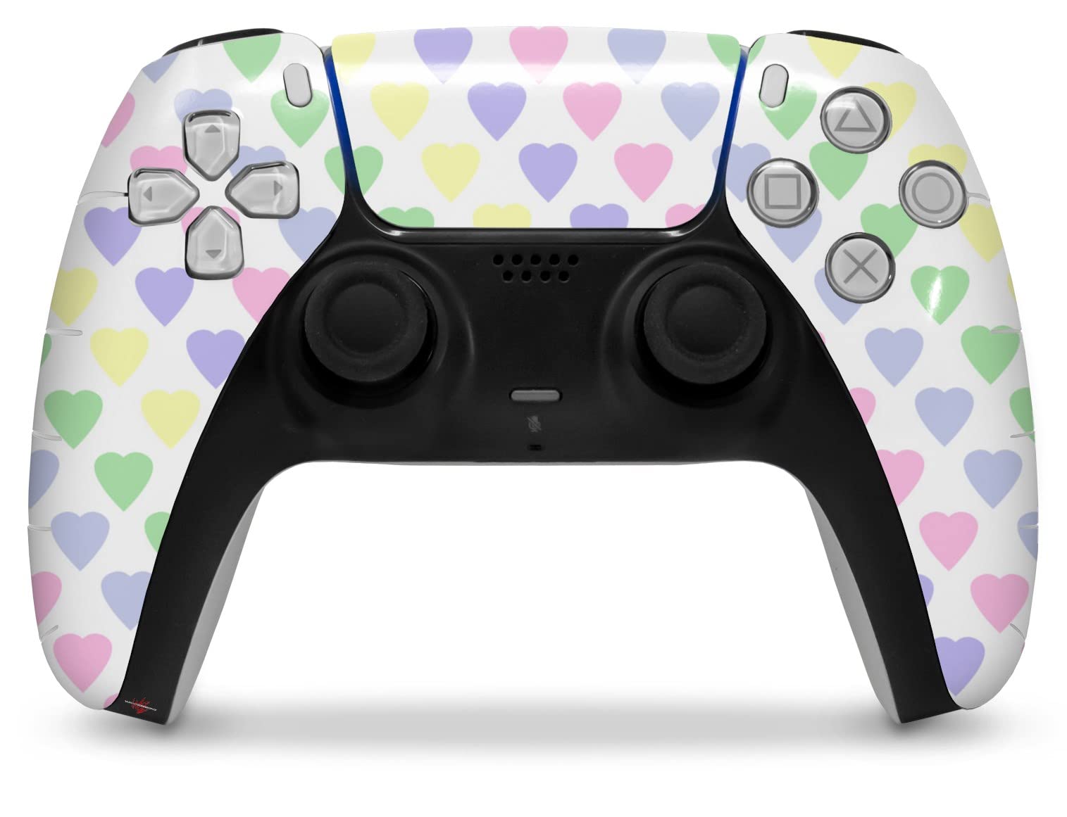 WraptorSkinz Skin Wrap compatible with Sony PS5 DualSense Controller Pastel Hearts on White (CONTROLLER NOT INCLUDED)