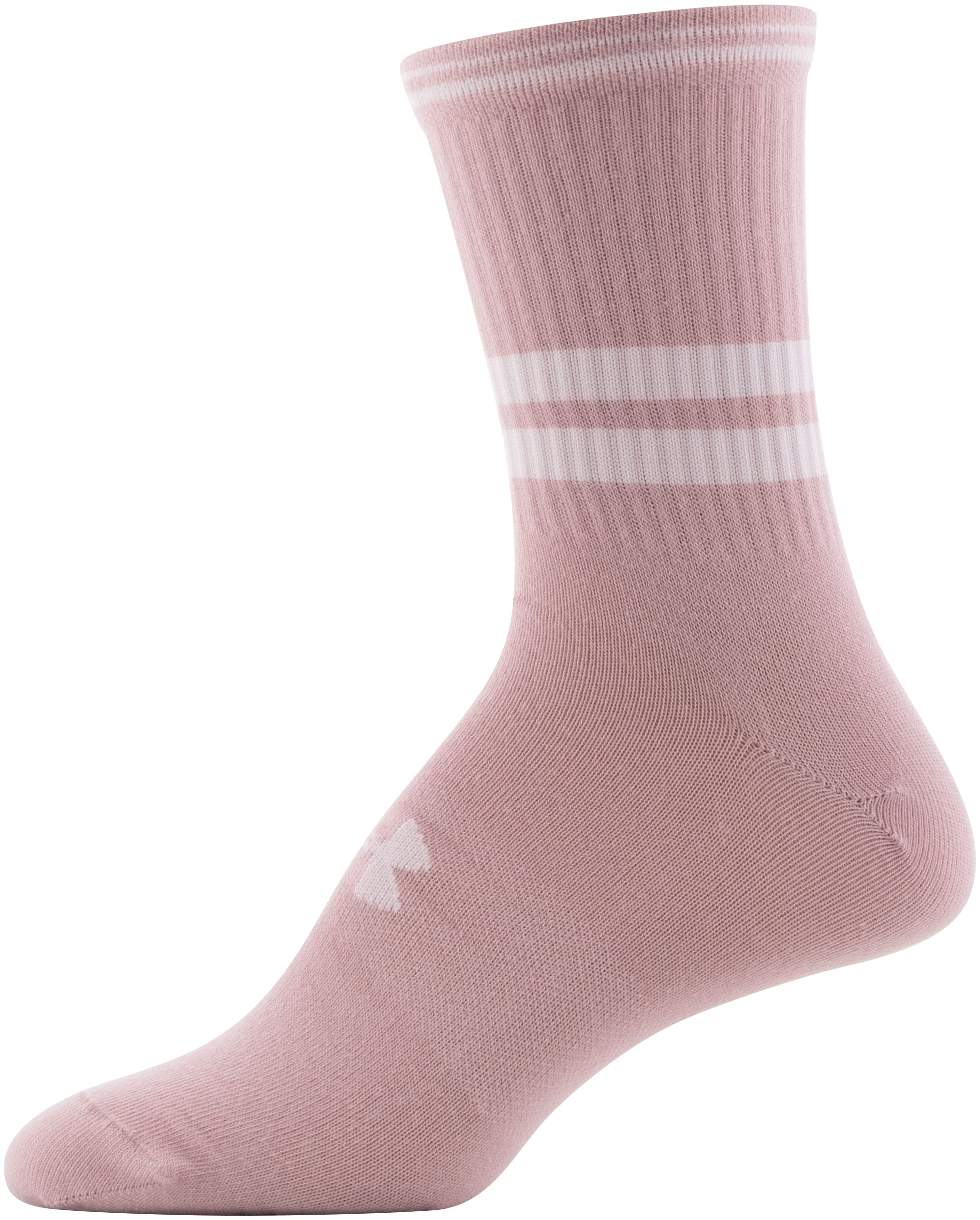Under Armour Women's Essential Mid-Crew Socks, 3-Pairs, Retro Pink/Mod Gray Heather/Pink Note, Medium