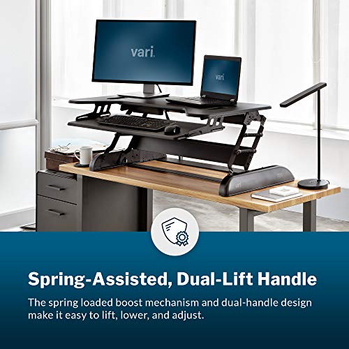 Vari - VariDesk Cube Plus 40 β Two-Tier Cubicle Standing Desk Converter for Dual Monitors β 9 Height Adjustable Settings with Spring-Assisted Lift and Dual Handles β Fully Assembled, Black
