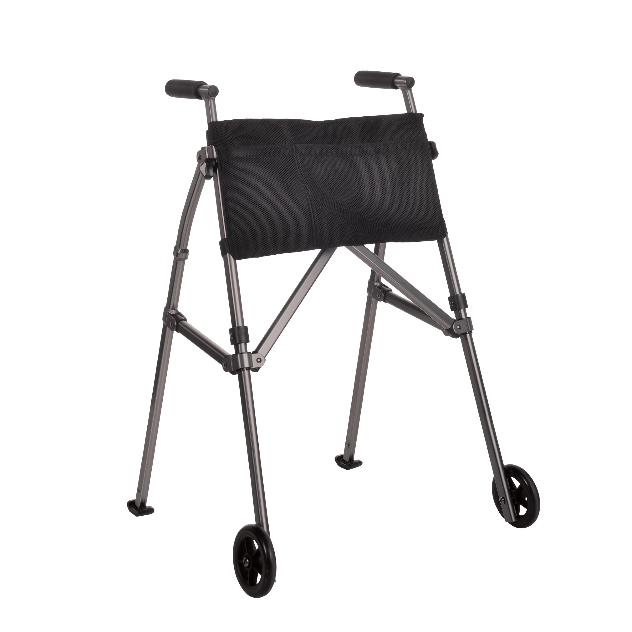 Stander EZ Fold-N-Go Walker Lite, Lightweight Folding Walker for Adults, Seniors, and Elderly, Collapsible Travel Walker with Rubber Feet and Pouch, Compact Standard Walker, Black Walnut