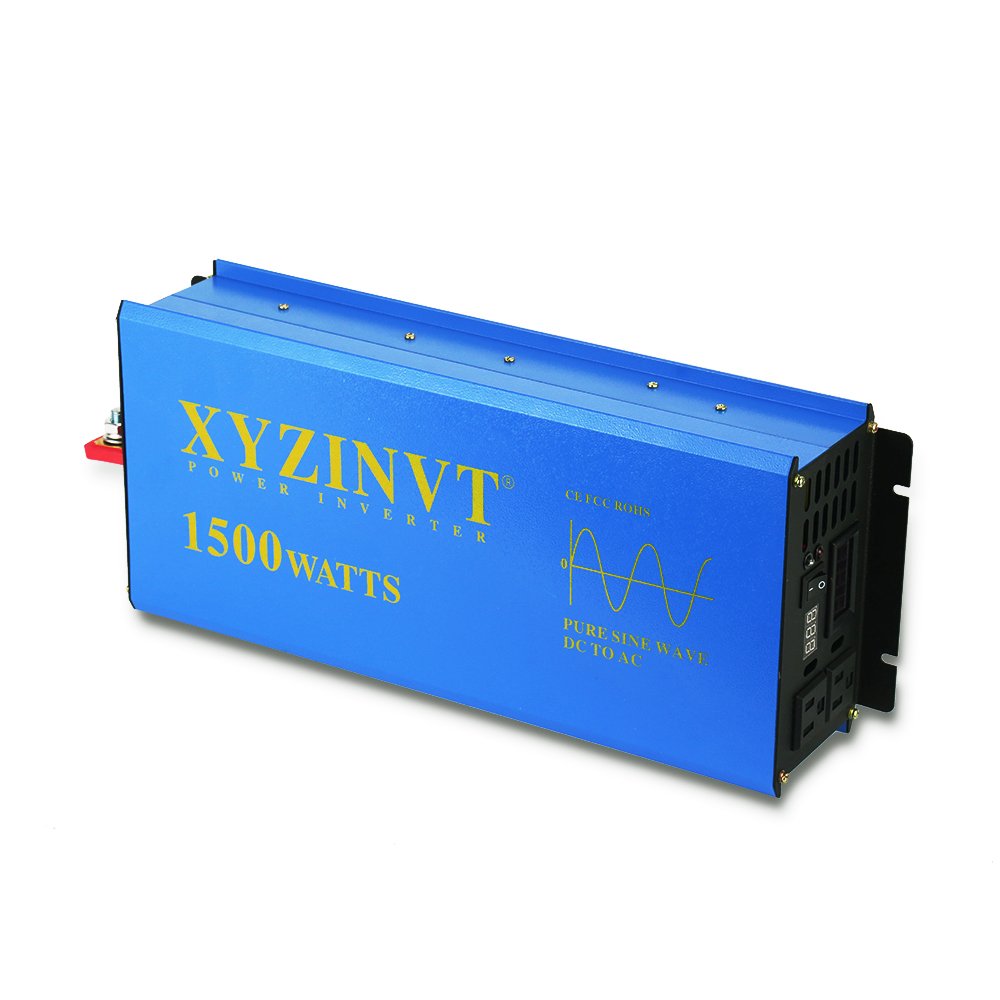 XYZ INVT 1500watt Pure Sine Wave Power Inverter dc 12v to ac 120v with LED Display and 150ft far Wireless Remote Controller (1500w12v RC)