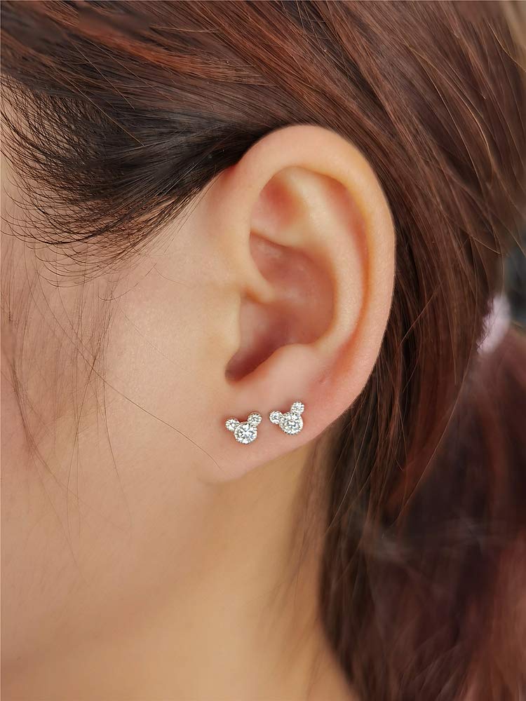Tiny Cute Mouse Stud Sterling Silver Earrings for Women Girls Gold Plated Cubic Zirconia Mini Small 20g Barbell Ball Studs Cartilage Tragus 4 mm Bead Screw Back Piercing Body Jewelry (Silver)