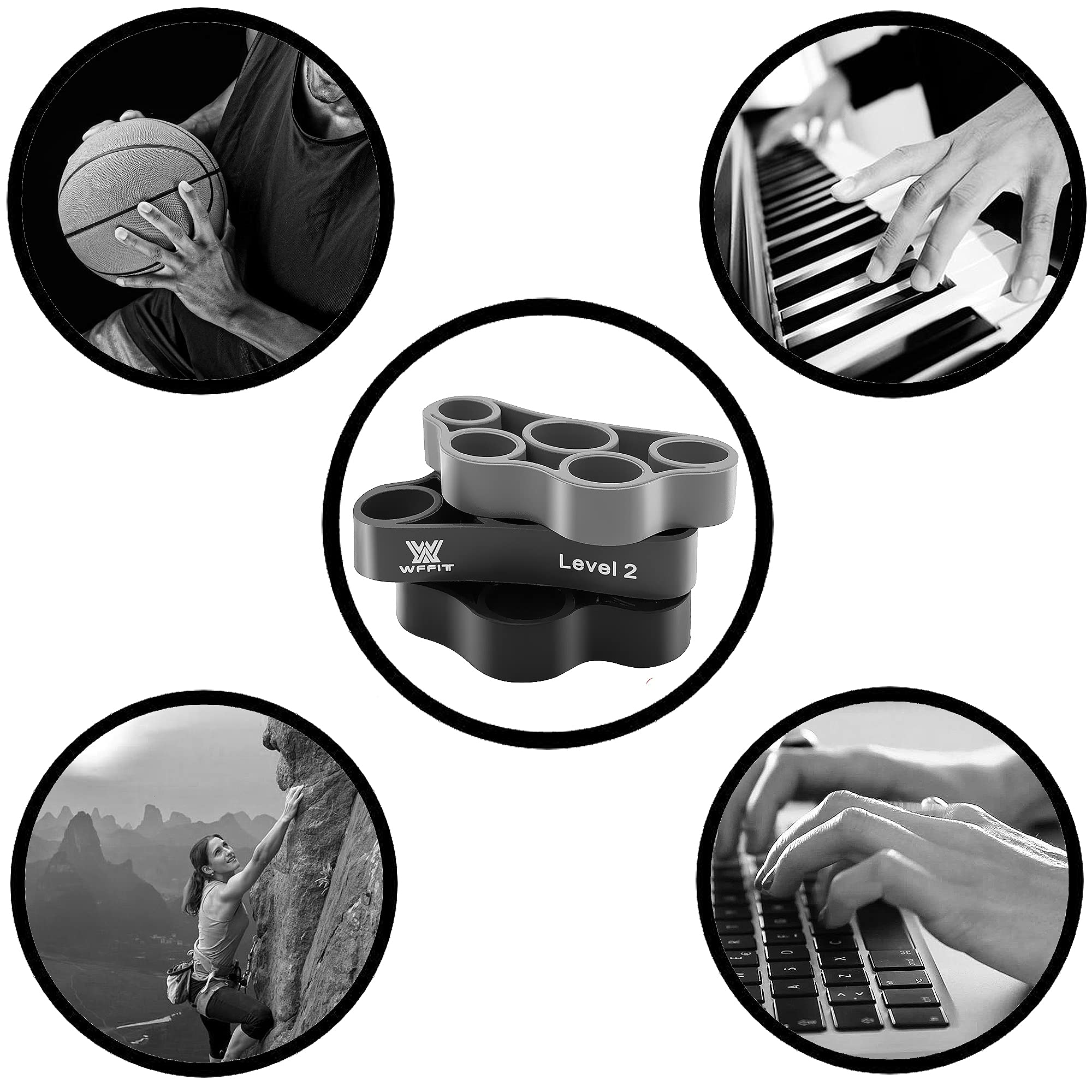 WFFIT Finger Exercise Finger Grip Finger Stretcher, Resistance Bands Hand Extensor Exerciser Elastic,Finger Grip Trainer for Relieve Joint Pain, Rehabilitation,Relaxation Grips Workout(Gray/Black)