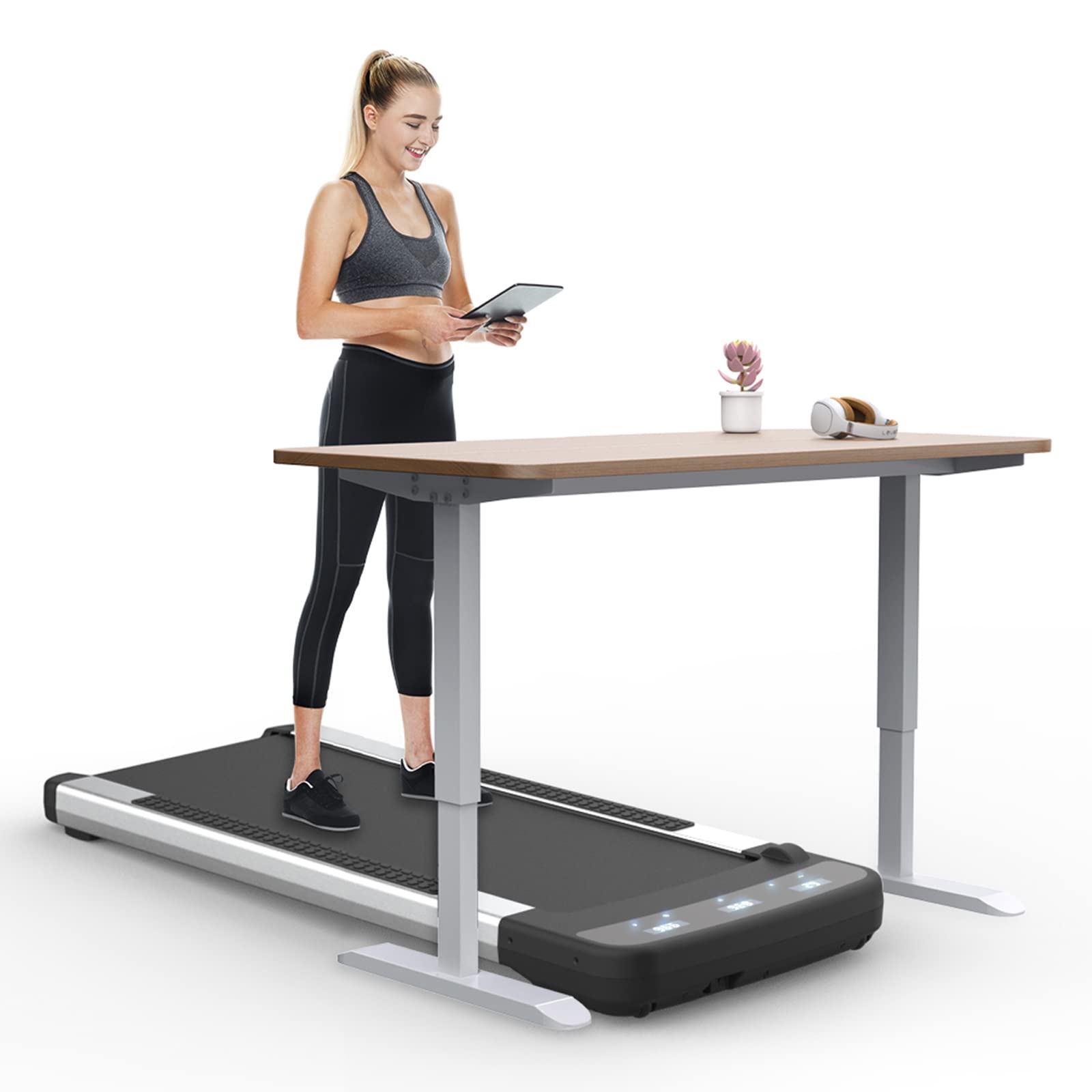 Under Desk Treadmill, Fophet 2-in-1 Walking Pad Treadmill for Home Office Use with Remote Control Quiet Installation-Free Treadmills Walking Jogging with Touchable LED Display Black/Pink/Black &Sliver