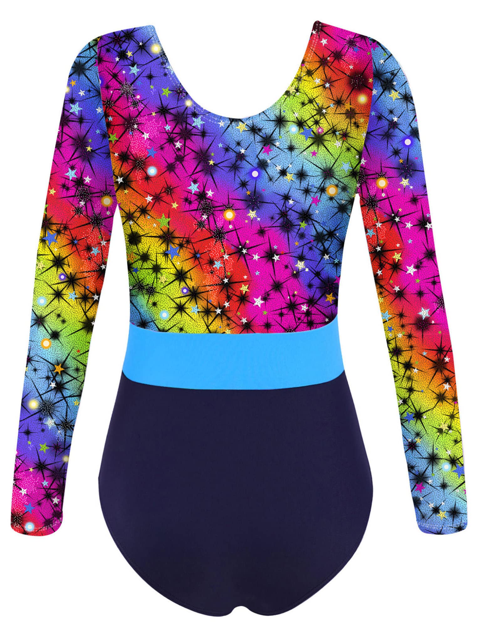 YUUMIN Gymnastics Leotards for Girls One Piece Long Sleeves Ballet Dance Bodysuit Athletic Tank Top Starry Rainbow 8 Years
