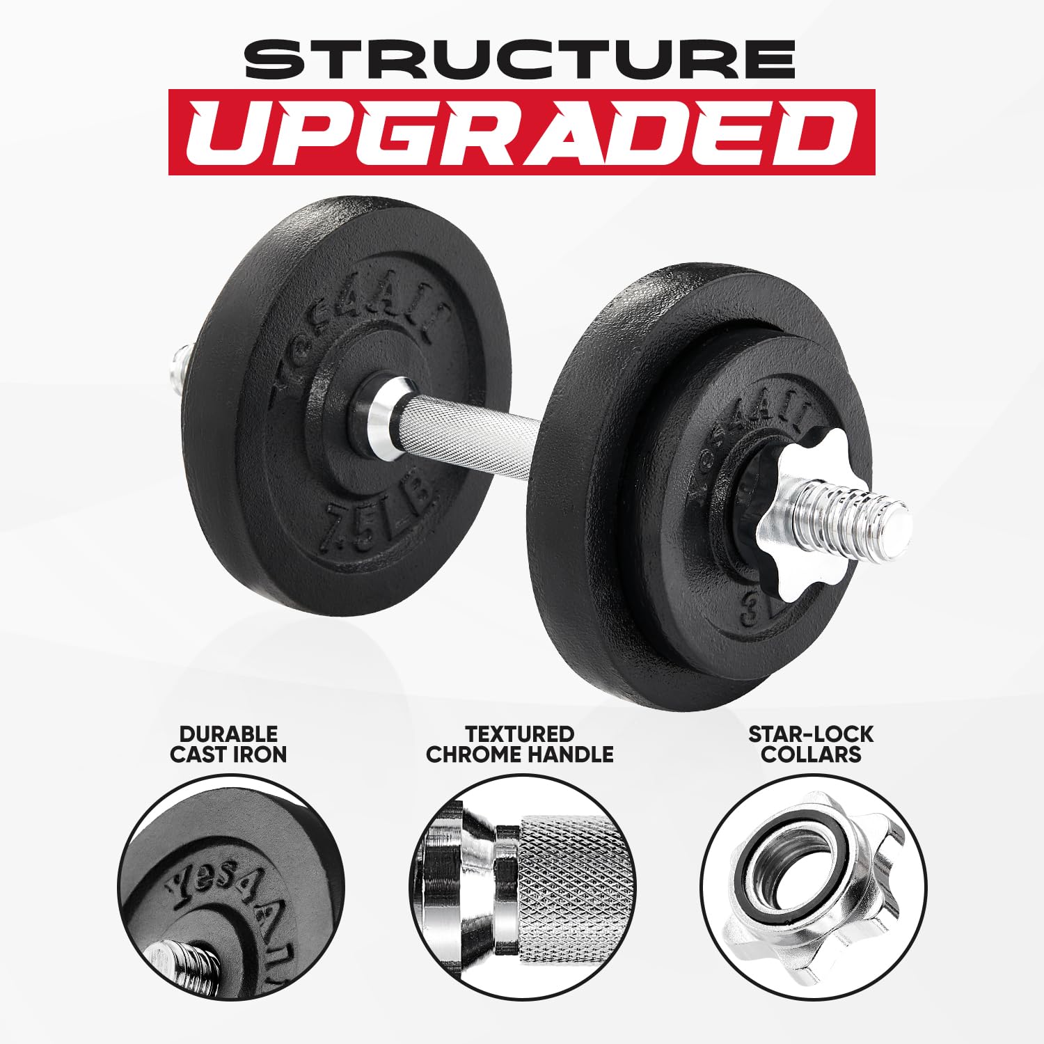 Yes4All Adjustable Dumbbells with Dumbbell Bar Connector β 50 lb Dumbbell Weights (25 lb x 2), C2. Black - 50lb (25lb x 2) + Connector