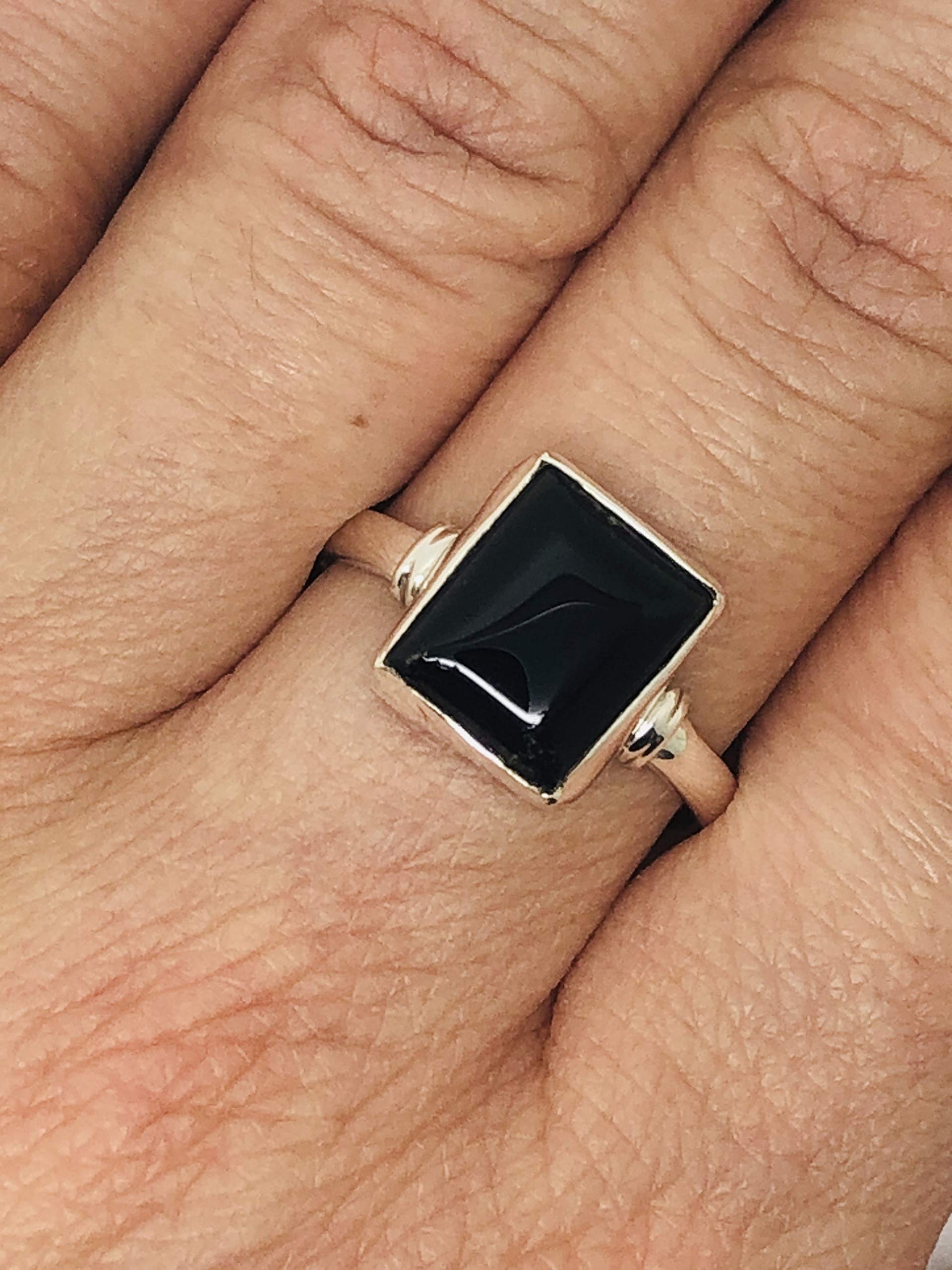 Square Black Onyx Ring 925 Sterling Silver Ethnic Vintage Tribal Gipsy Boho Look (7)