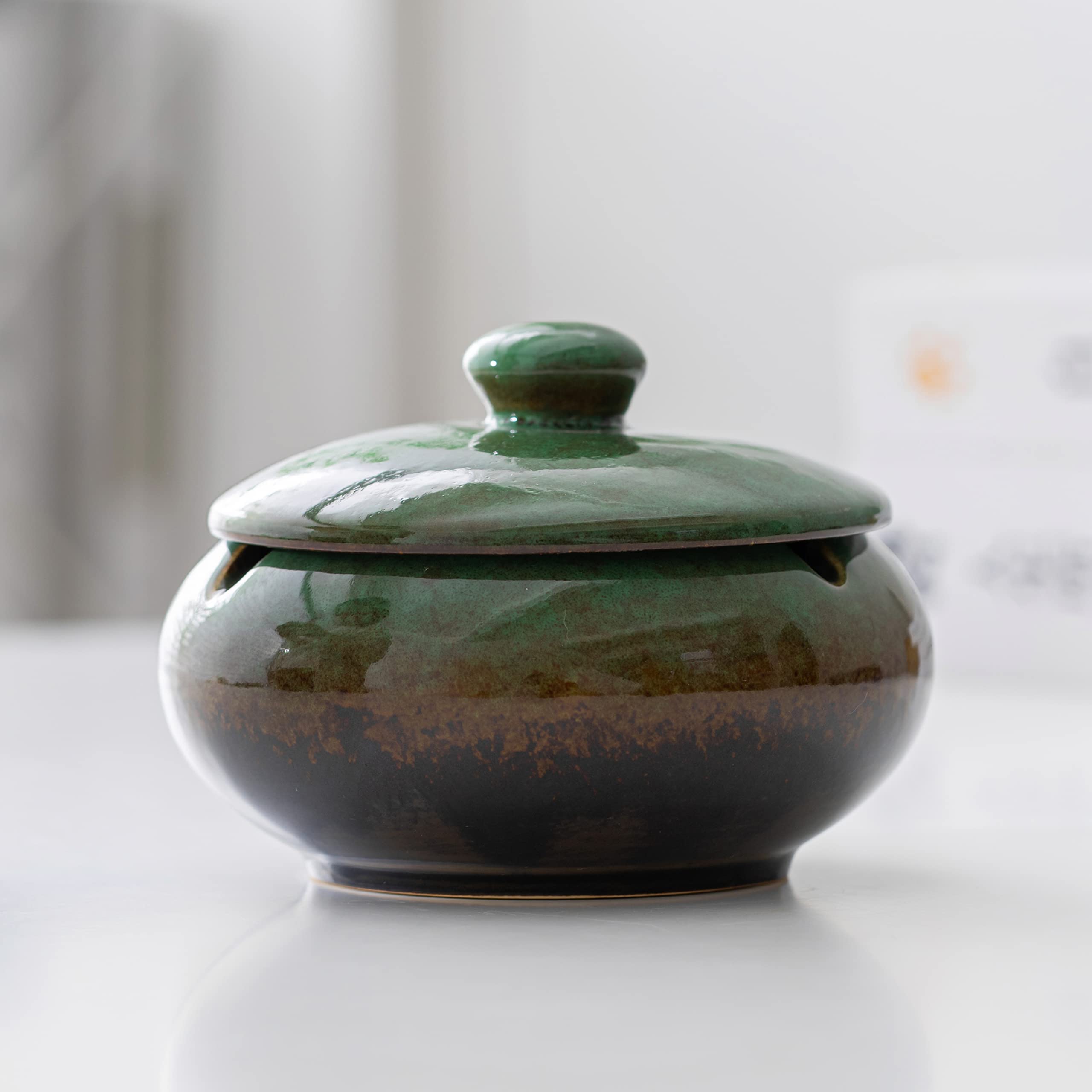 Tusentac Ceramic Canister Jar Decor Lid for Home Decor Office Decoration Anti-Skid Ceramic Kanji Green