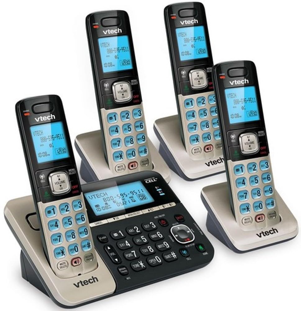 VTech DS6752-4 4 Handset Connect to Cell Answering System with Dual Caller ID/Call Waiting, Digital Answering System and Caller ID, Expandable up to 5 Handsets, Wall-Mountable, Silver/Black