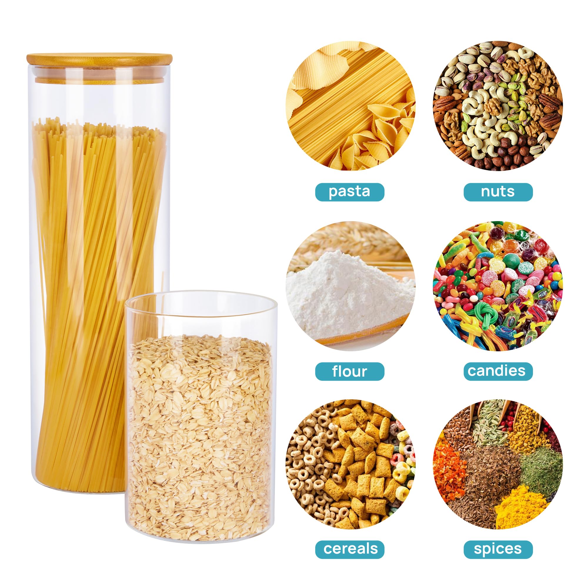 Vtopmart 8 Pack Glass Food Storage Containeres and 7 Pack Glass Jars with Bamboo Lids