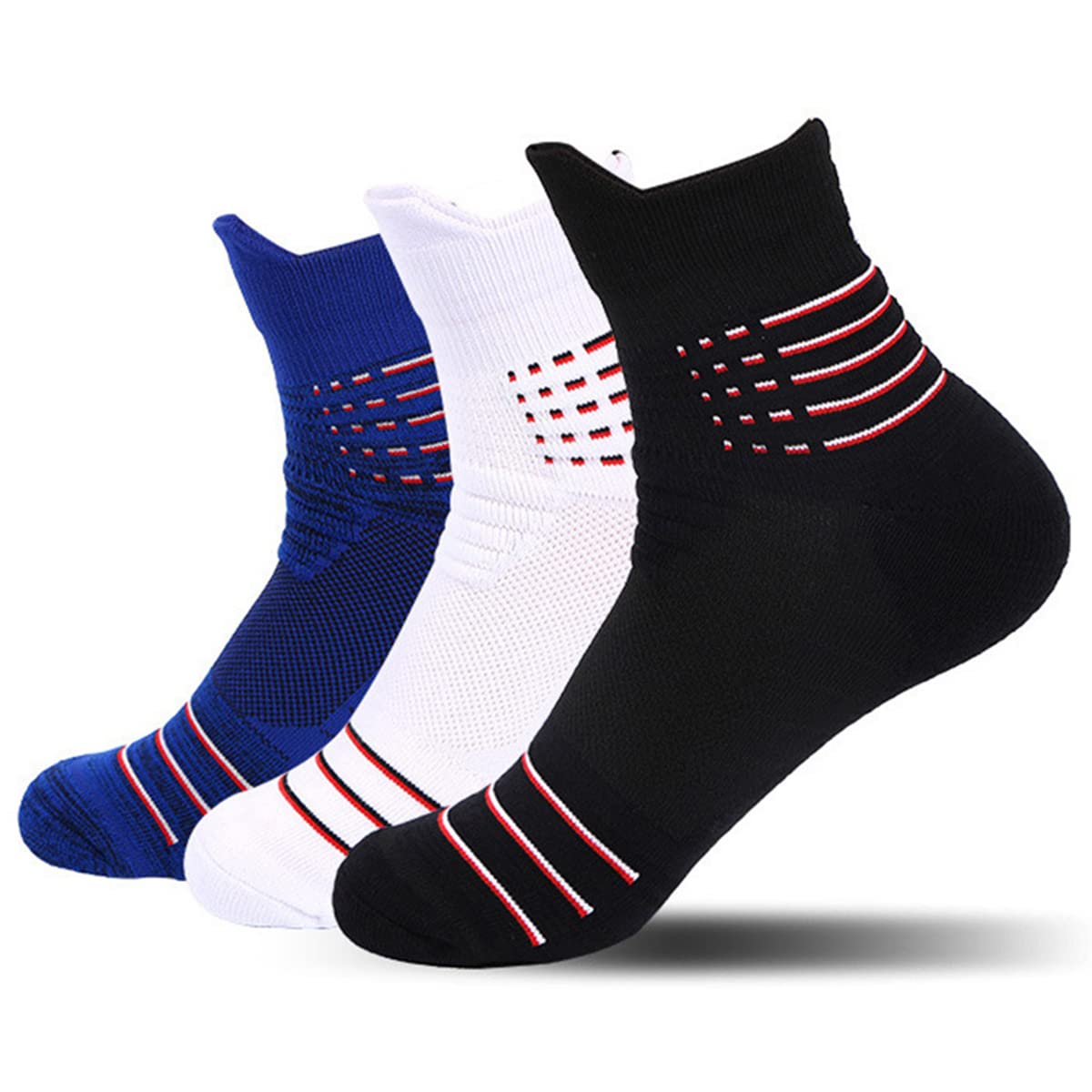 YWSLRC 3 Pairs Mens Athletic Socks Performance Thick Cushioned Basketball Training Compression Quarter Crew Socks
