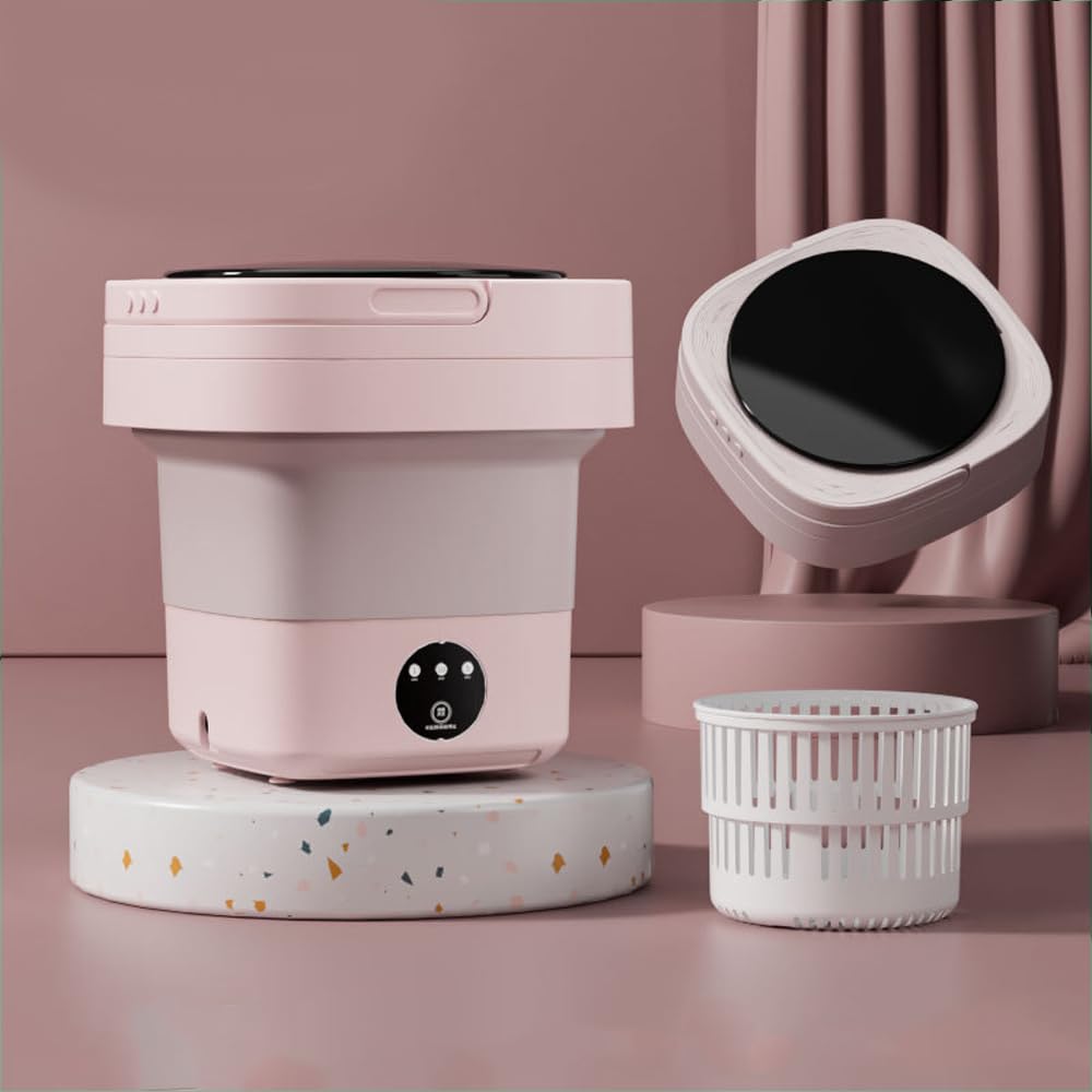 Small Portable Washing Machine, Mini Washer 6L High Capacity with 3 Modes Deep Cleaning for Underwear, Baby Clothes, or Small Items, Foldable Washing Machine for Apartments, Camping (ABS-Pink)