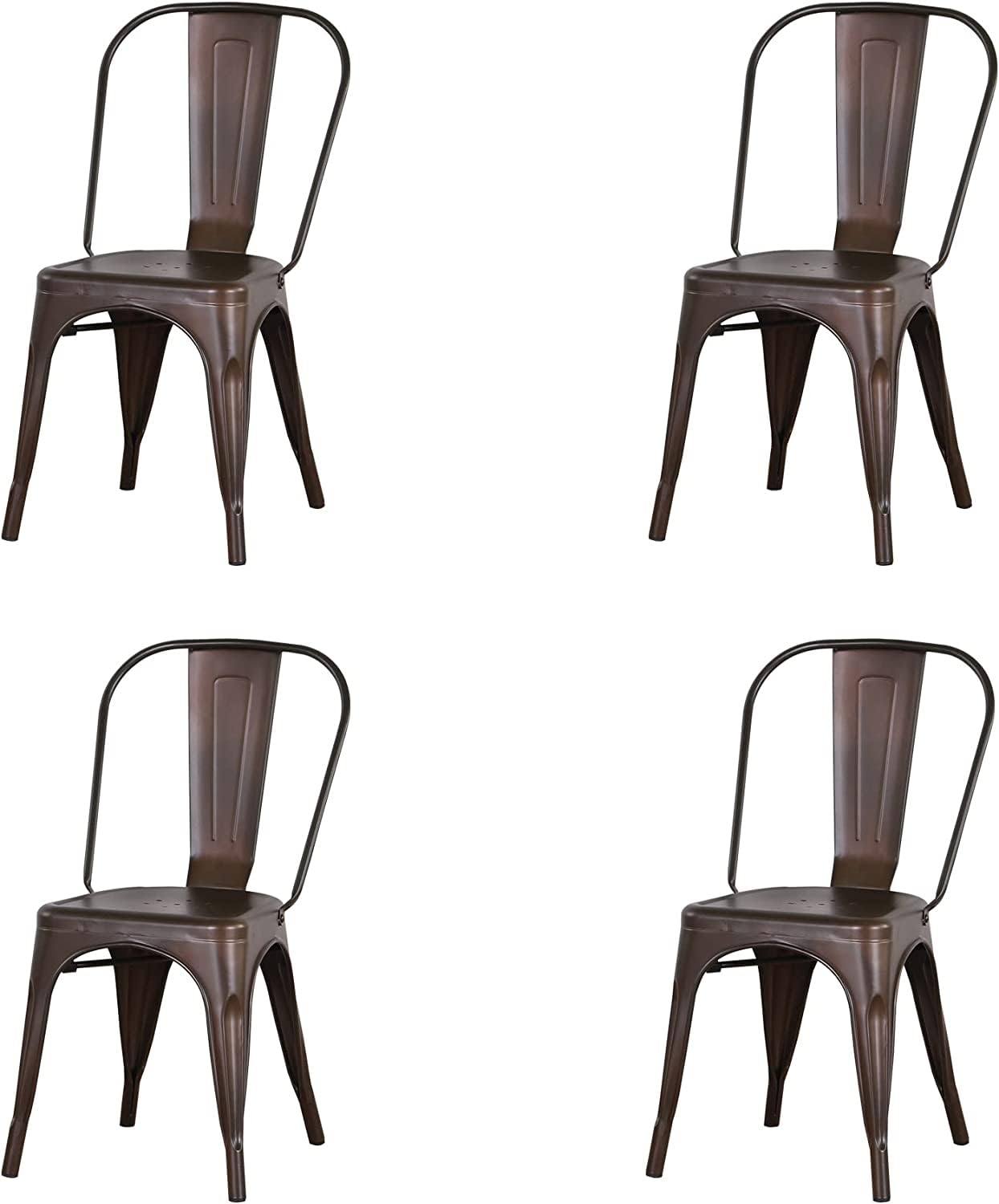 Symylife Metal Dining Chairs Stackable Indoor-Outdoor Industrial Vintage Chairs Bistro Kitchen Cafe Side Chairs, with Backrest, Set of 4,Gun