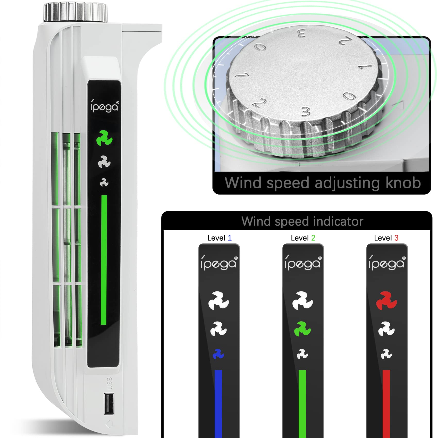 Sedicoca Cooling Fan for PS5 Disc & Digital Edition - Upgraded Centrifugal Fan with USB Port, 3-Speed Adjustable with LED Indicator （White）