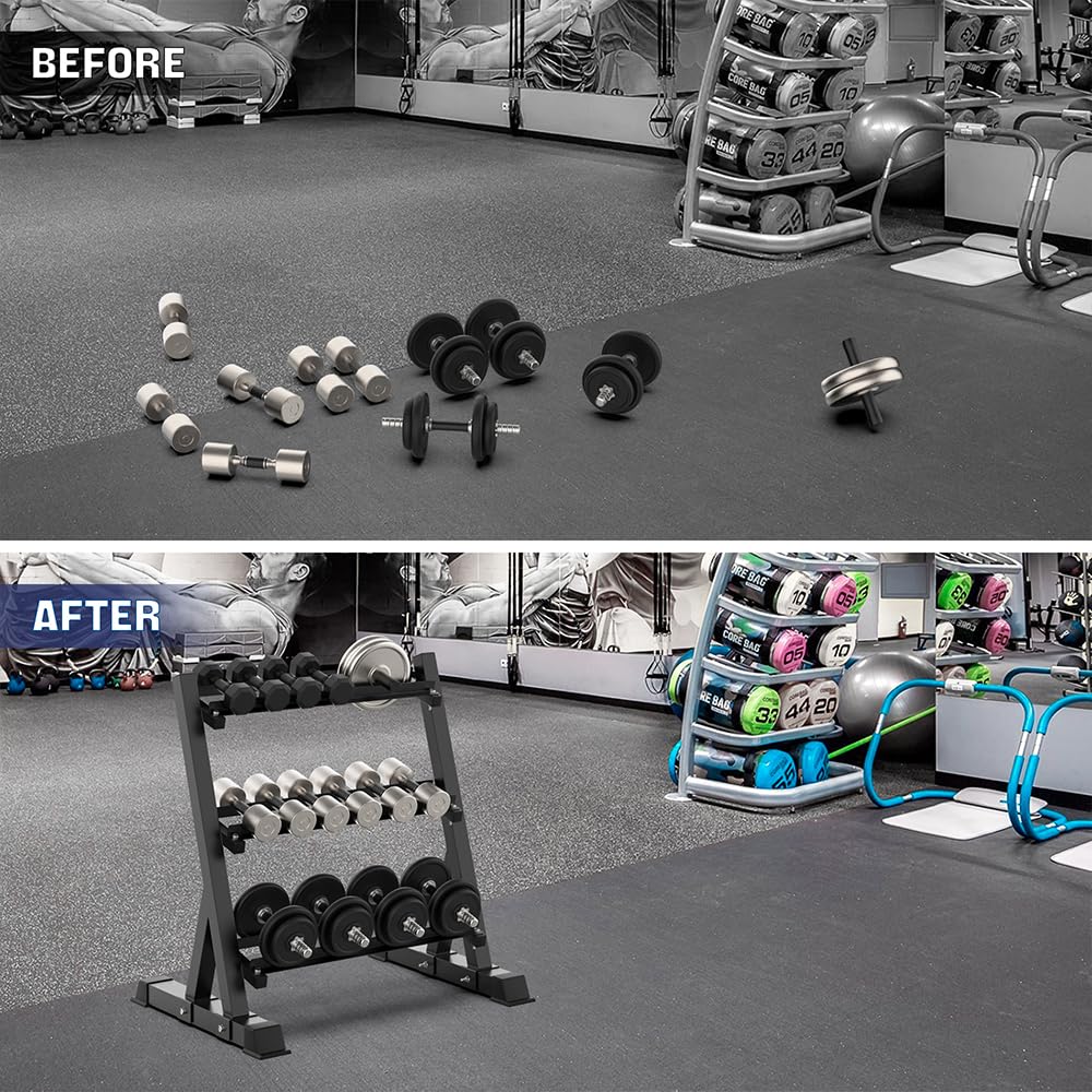 TNINE 1100LBS Dumbbell Rack, 3-Tier Weight Rack for Home Gym, Adjustable Weight Storage Organizer, Heavy Duty Dumbbell Storage Stand Holder (Rack Only)
