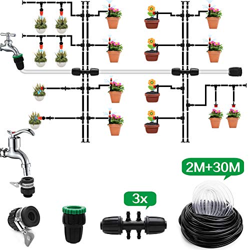 Yummy Sam Micro Drip Irrigation Kit,30m/100ft Adjustable Automatic Garden Irrigation System Adjustable Watering Kit for Garden Greenhouse,Flower Bed,Patio,Lawn