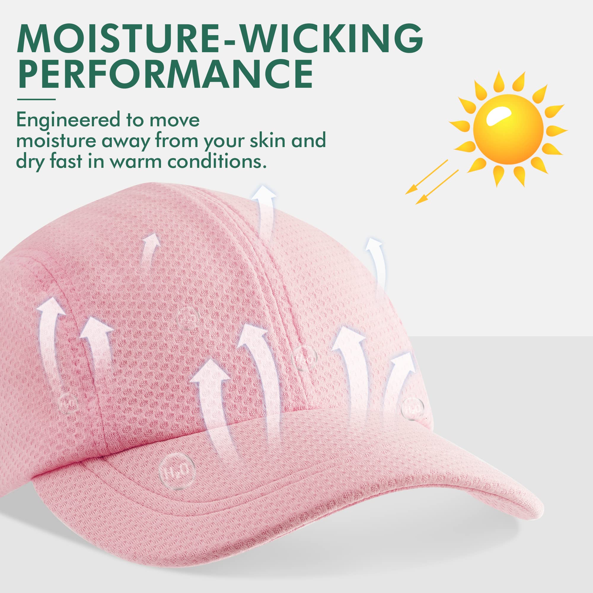 zowya Breathable Quick Drying Outdoor Sport Hat Evaporate Sweat Unstructured Running Climbing, Golf Cap for Men Women Pink