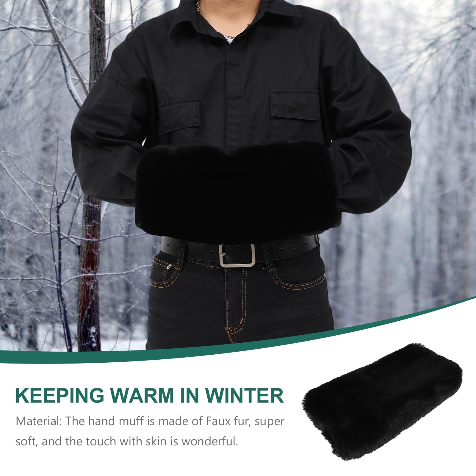 VORCOOL Faux Fur Hand Muffs Warm Winter Muffs for Women Girls Black