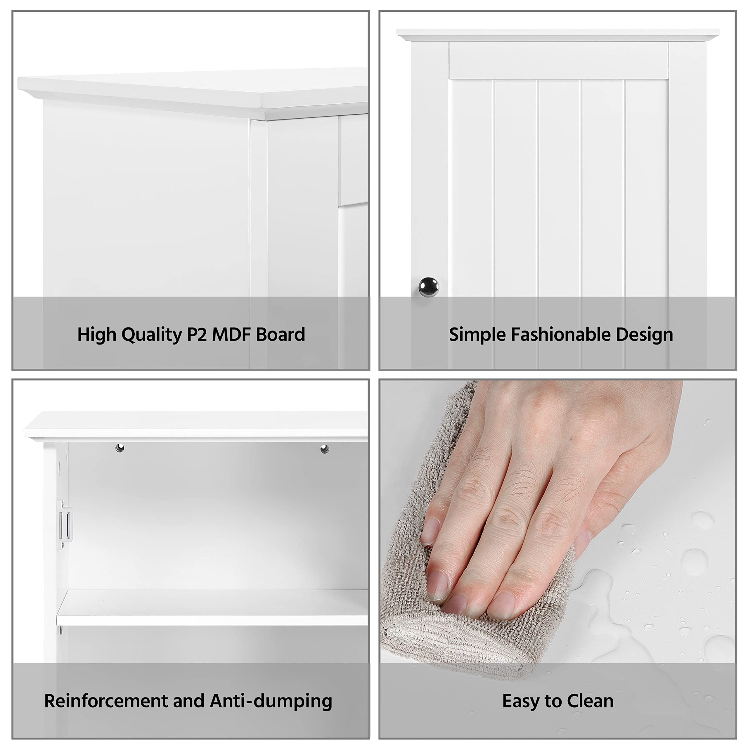 Yaheetech Bathroom Wall Cabinet, Medicine Cabinet with 2 Adjustable Shelves and Single Door, Bathroom Storage Cabinet Wall Mounted MDF Board for Bathroom, Kitchen, Laundry Room, White