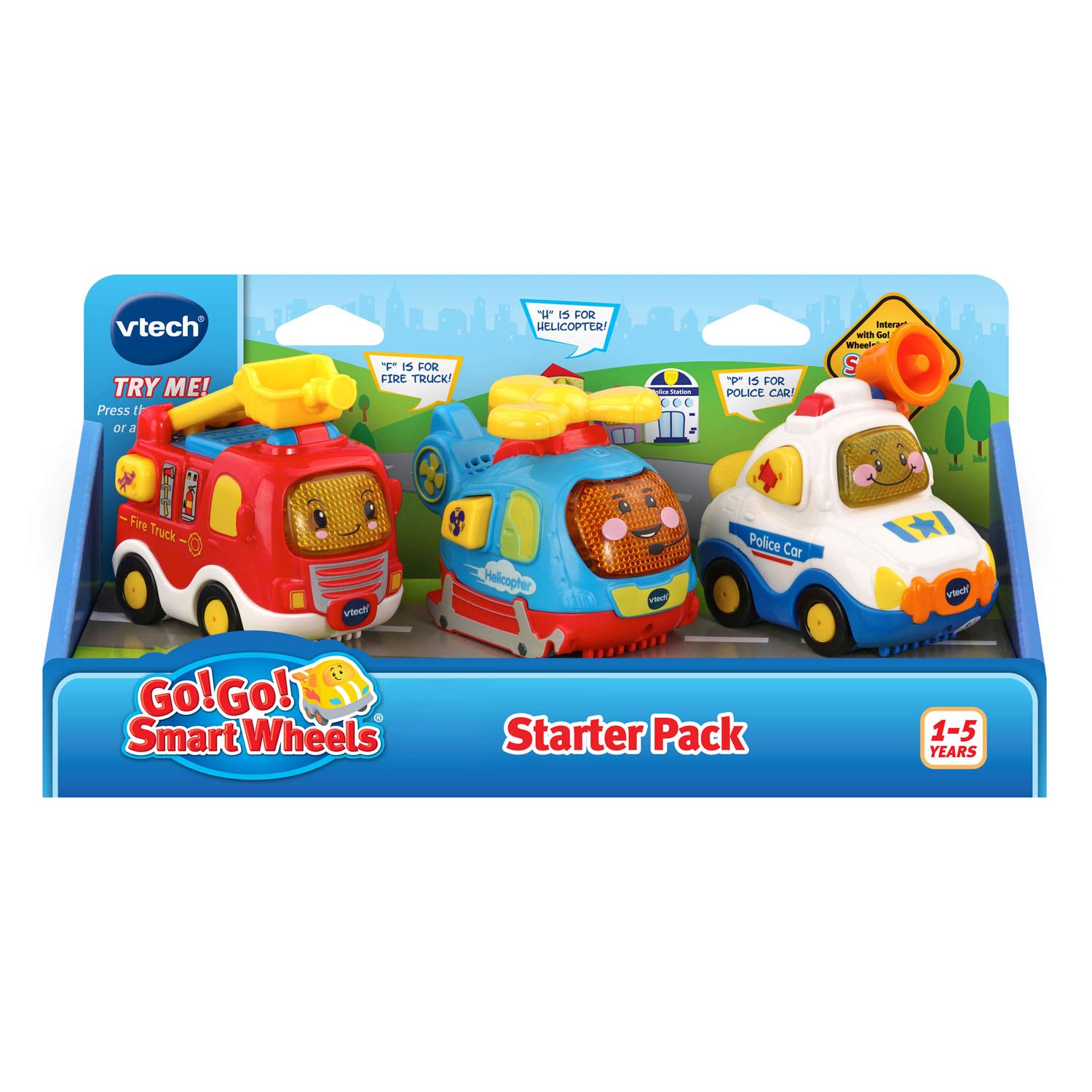 VTech Go! Go! Smart Wheels Starter Pack with Police Car, Fire Truck and Helicopter, Multicolor
