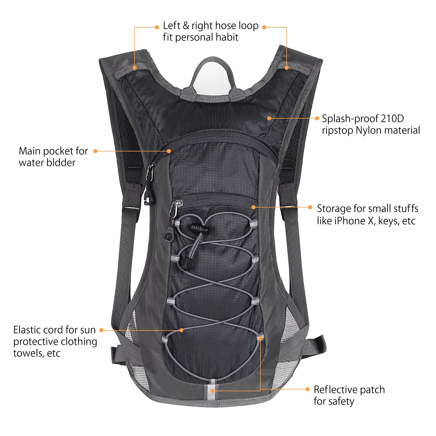 Unigear Hydration Pack Backpack with 70 oz 2L Water Bladder for Running, Hiking, Cycling, Climbing, Camping, Biking (Orange)