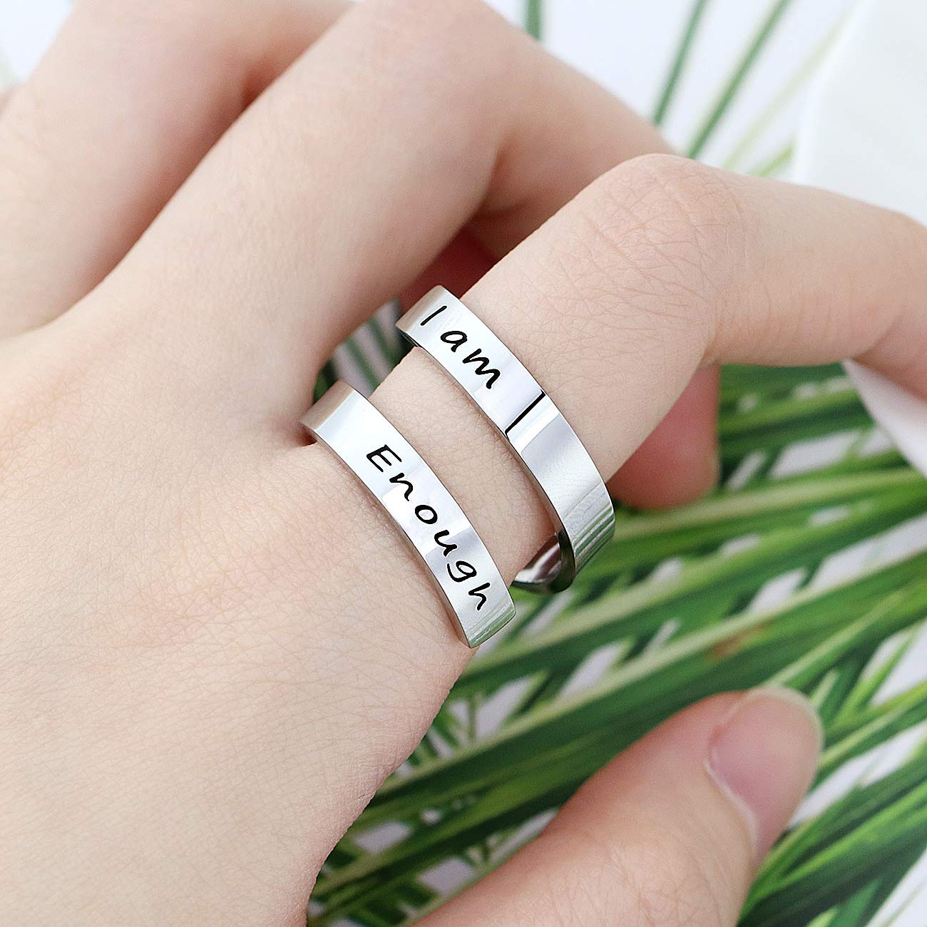 Wovanoo Inspirational Motivational Ring Gifts for Best Friend I Am Enough Personalized Stainless Steel Adjustable Twist Ring Gift for Birthday I Am Enough