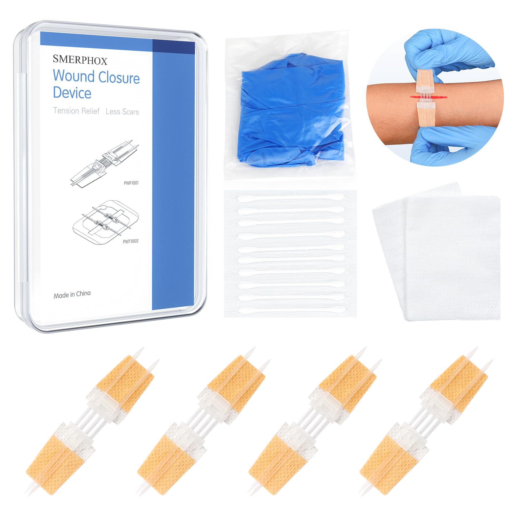 Zip Stitch Wound Closure Kit, Butterfly Bandages, Surgical Quality, Quick Clot for Easy Use, Emergency Laceration Closures, Suture-Free Surgical Repairment, First Aid Wound Care (Yellow, 4)