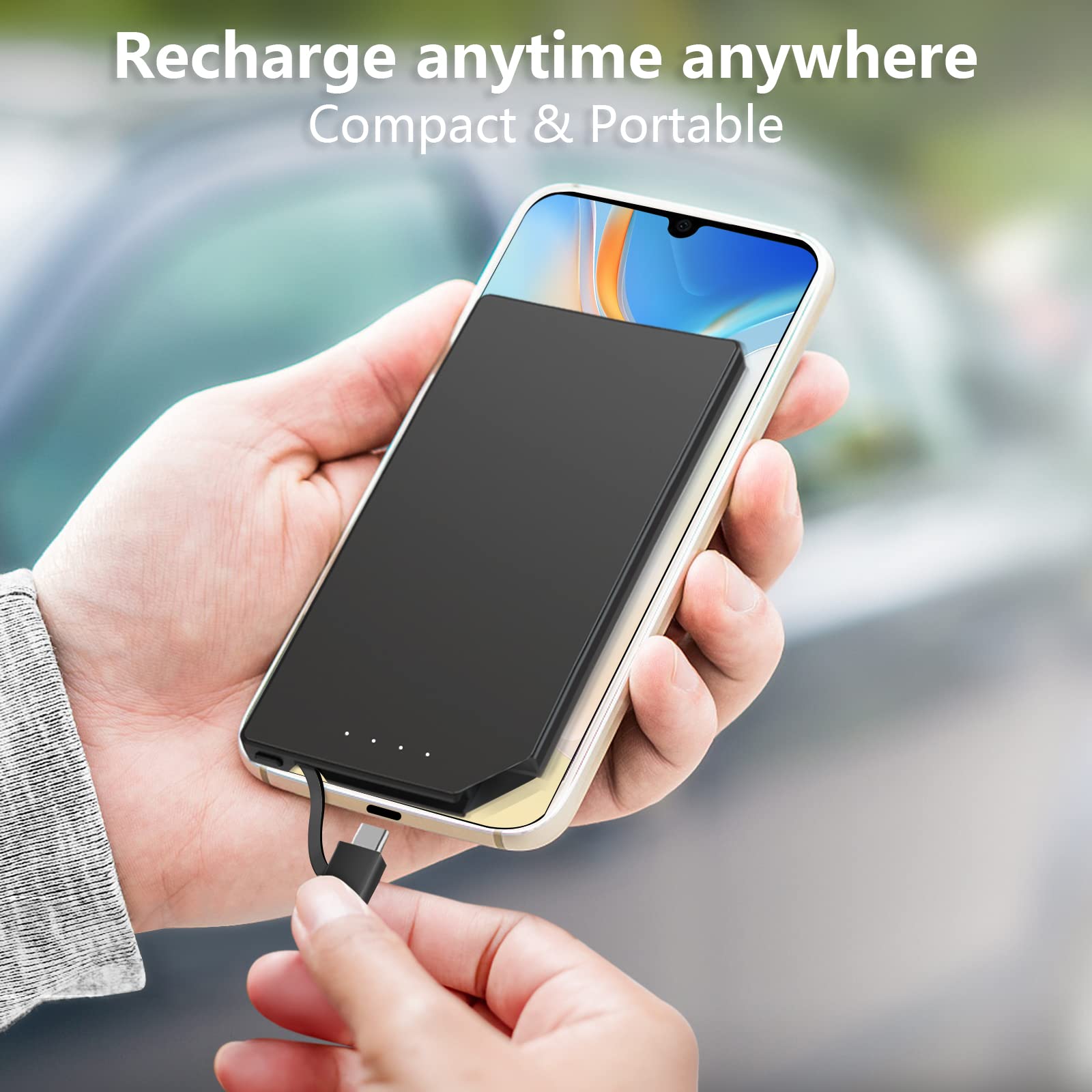 TNTOR Portable Charger with Built-in USB C Cable, 5000mAh Ultra Thin Power Bank Small Battery Pack, Compatible with iPhone 15 USB C Android Phones/Tablet/Camera etc.