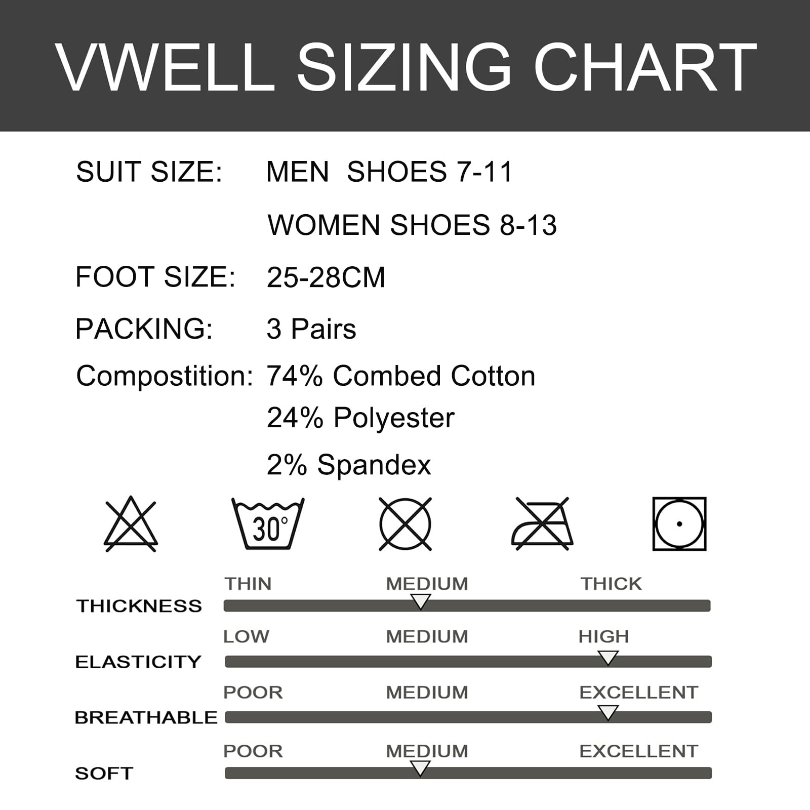 VWELL Toe Socks Cotton Athletic Running Five Finger Socks 3 Pairs,Size 7-11