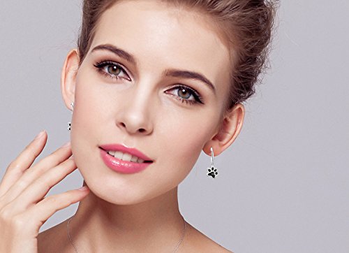 YFN Women Ladies Jewelry 925 Sterling Silver Two-tone Pet Puppy Paw Drop &Dangle Earrings Paw earring Dog Stud Earrings (Dangle Black)