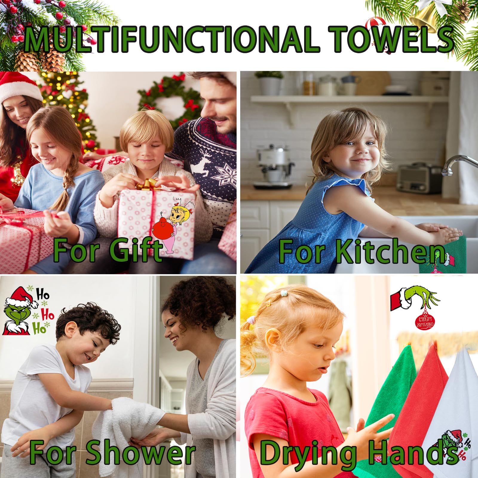SparkEpic Large Christmas Hand Towel, 100% Cotton Christmas Kitchen Towels Dish Towels, Ultra Absorbent Drying Xmas Towels Set Gift for Bathroom Decor