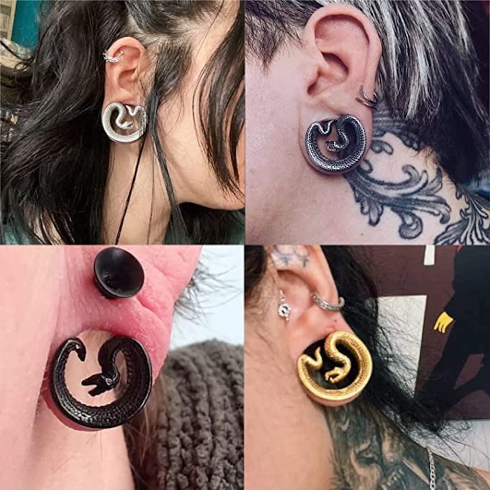Vankula 2PCS Cool Snake Saddle Ear Plugs Tunnels Ear Gauges Expander Stainless Steel Earrings Body Piercing Jewelry
