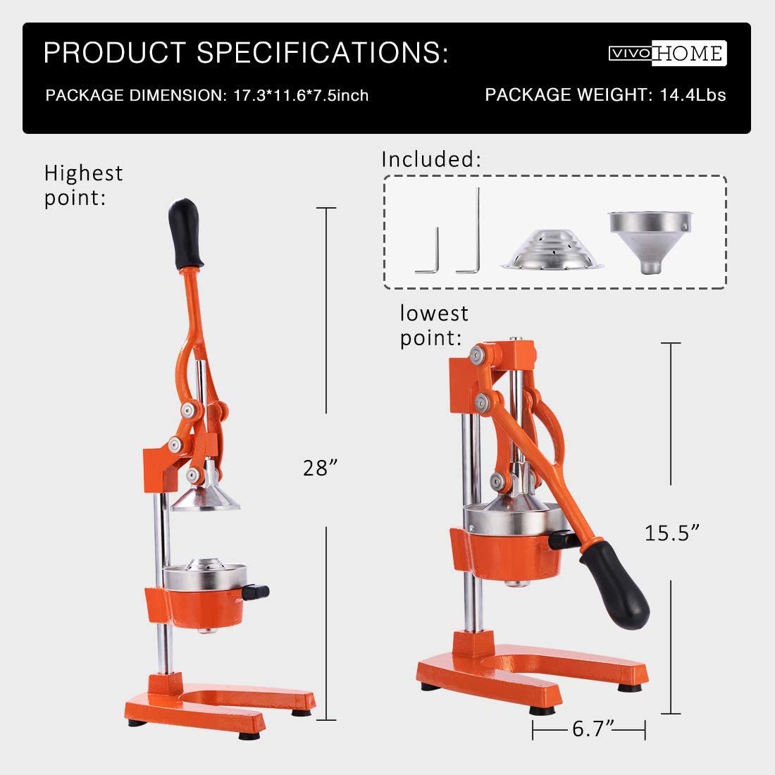 VIVOHOME Heavy Duty Commercial Manual Hand Press Citrus Orange Lemon Juicer Squeezer Machine
