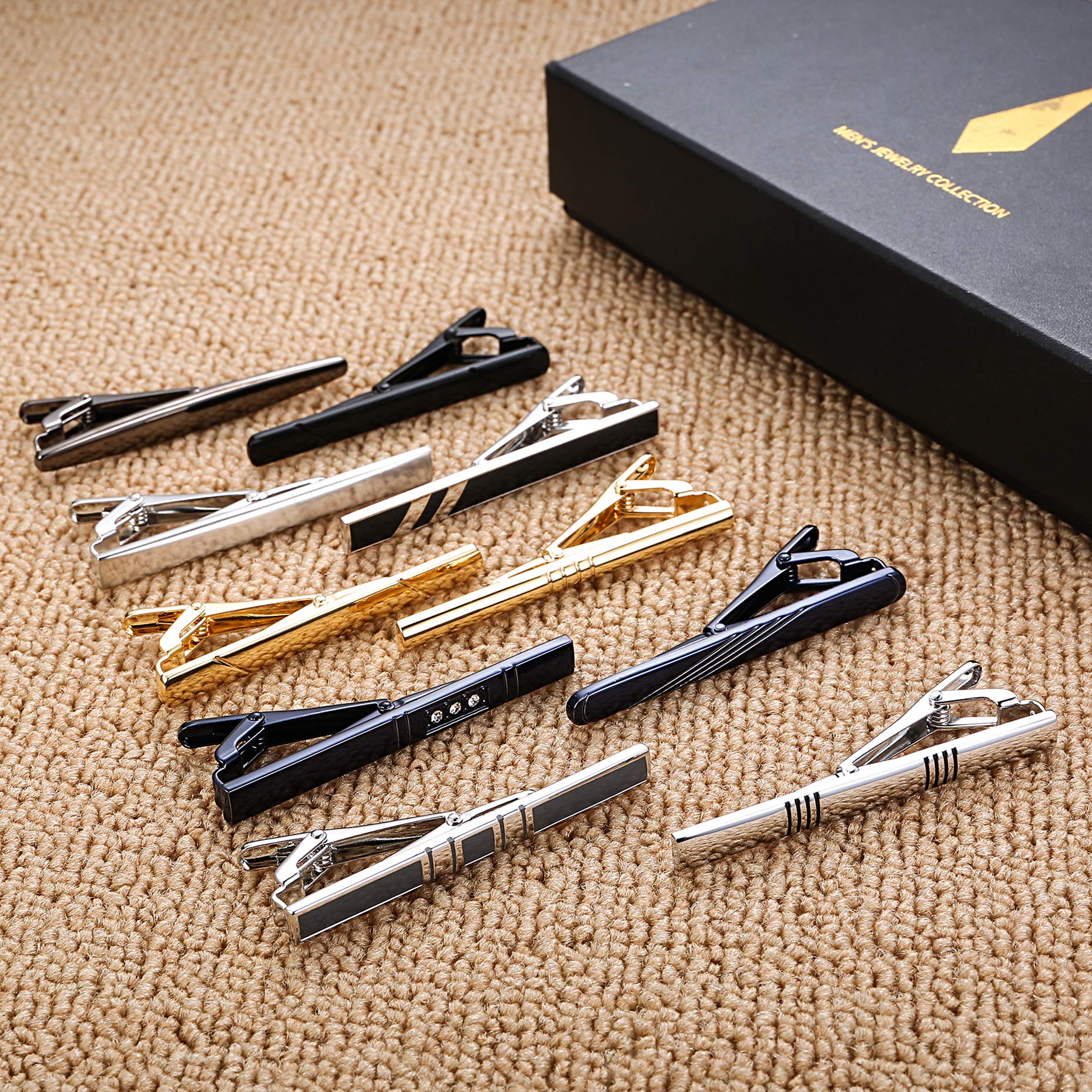 YADOCA Tie Clips Set for Men Regular Classic Tie Bar Clips Pinch Wedding Business Tie Clips with Gift Box