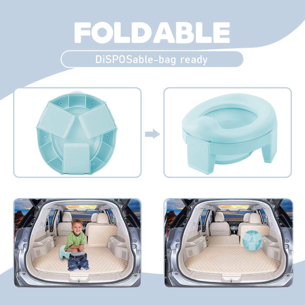 Travel Potty Kids Portable Folding Potty Training seat Children 3-in-1 Go Potty for Travel (Blue)