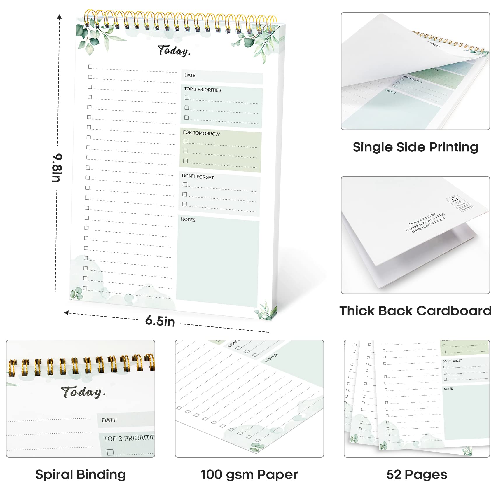 To Do List Pad - To Do List Notebook for Work with 52 Sheets, Undated Daily Planner Perfect for Daily Tasks and Goal Setting, To Do List Notepad Suitable for Office, Home and School-Verdant Leaf