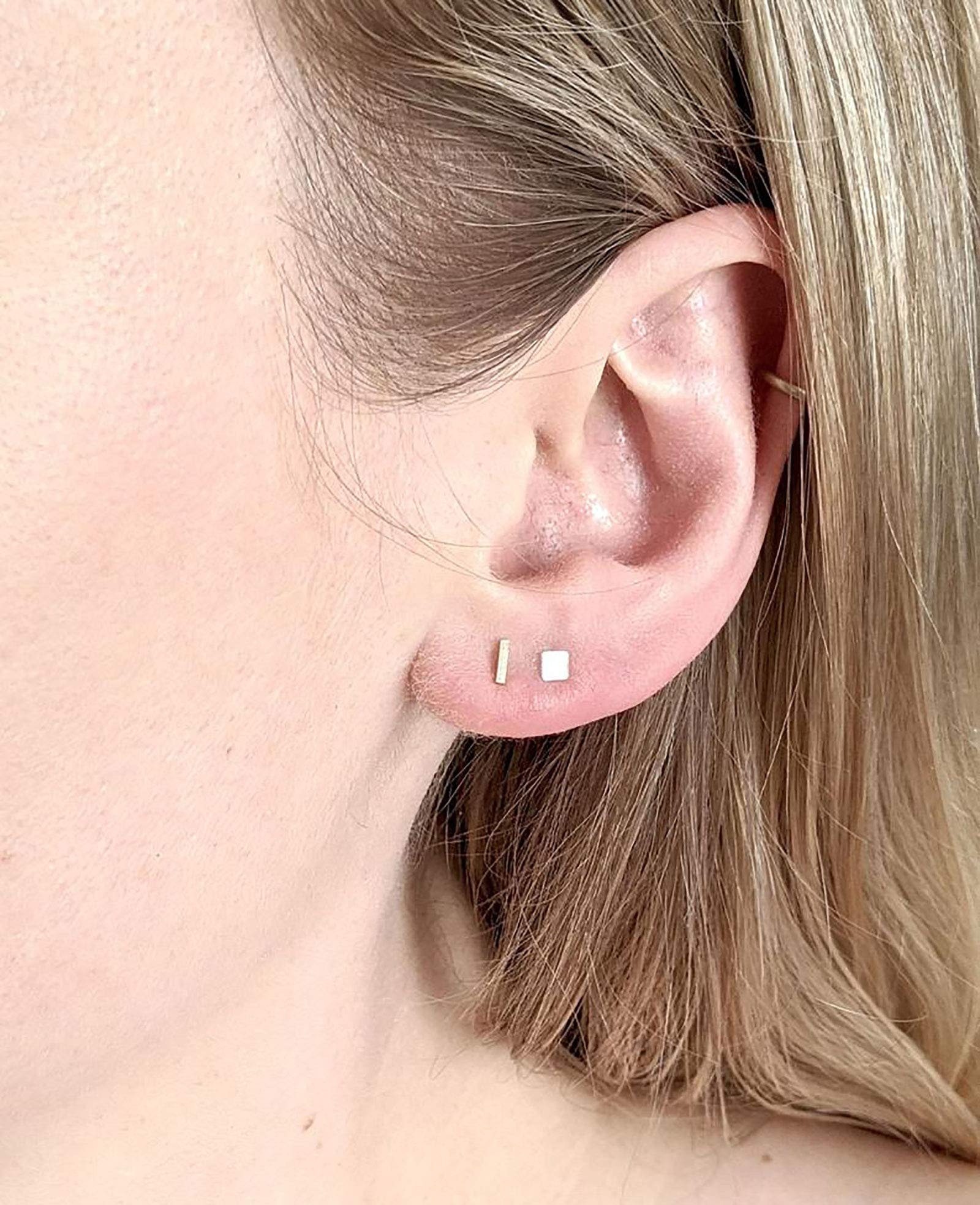 Sterling Silver Stud Earrings for Women Men- 4 Pairs of Hypoallergenic Simple Geometric Small Stud Earring Set Tiny Circle Triangle Square Bar Stud Earrings Mini Cartilage Tragus Earrings(Gold)